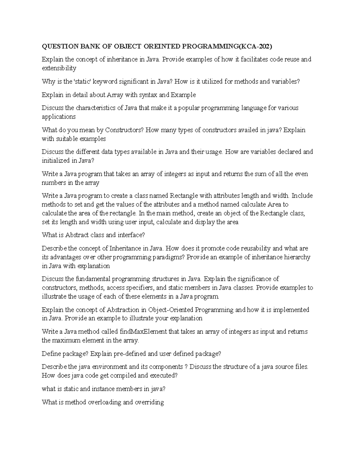 Questions-Bank - keep pratice - QUESTION BANK OF OBJECT OREINTED ...