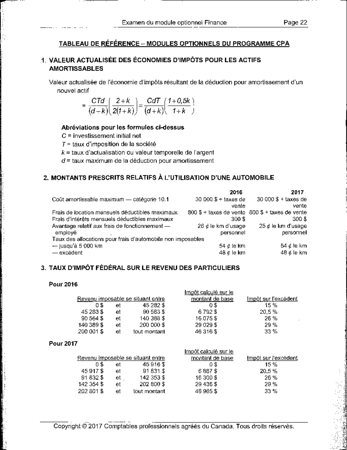 Tableau de référence FR 2017 - Examen clu module optionnel Finance Page ...
