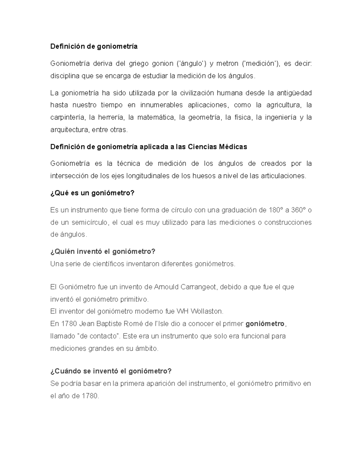 Goniometria - Definición de goniometría Goniometría deriva del griego ...