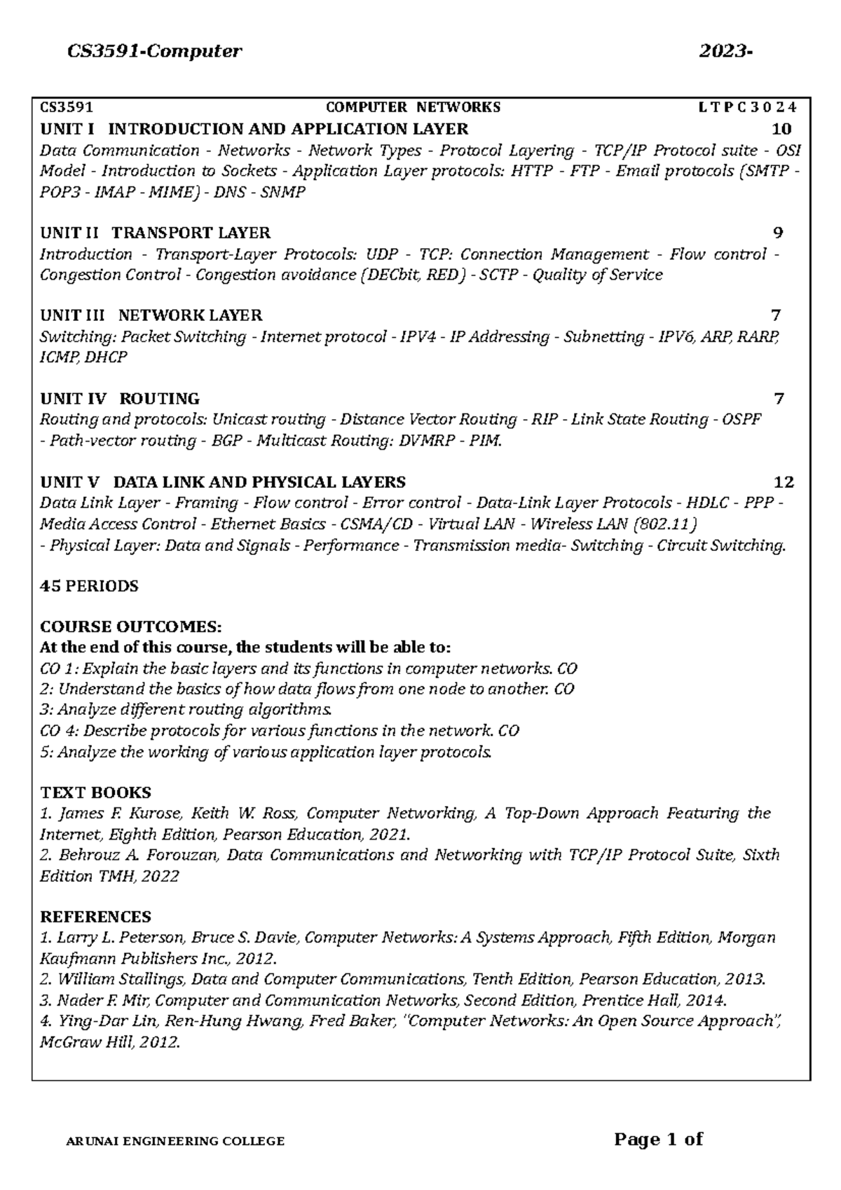 CN-CS3591-2 Marks- Question BANK - CS3591-Computer 2023- ARUNAI ENGINEERING COLLEGE Page 1 of ...