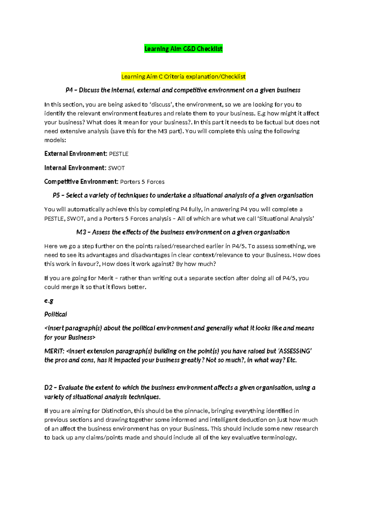 Learning Aim C & D Checklist 22 23 - Learning Aim C&D Checklist ...