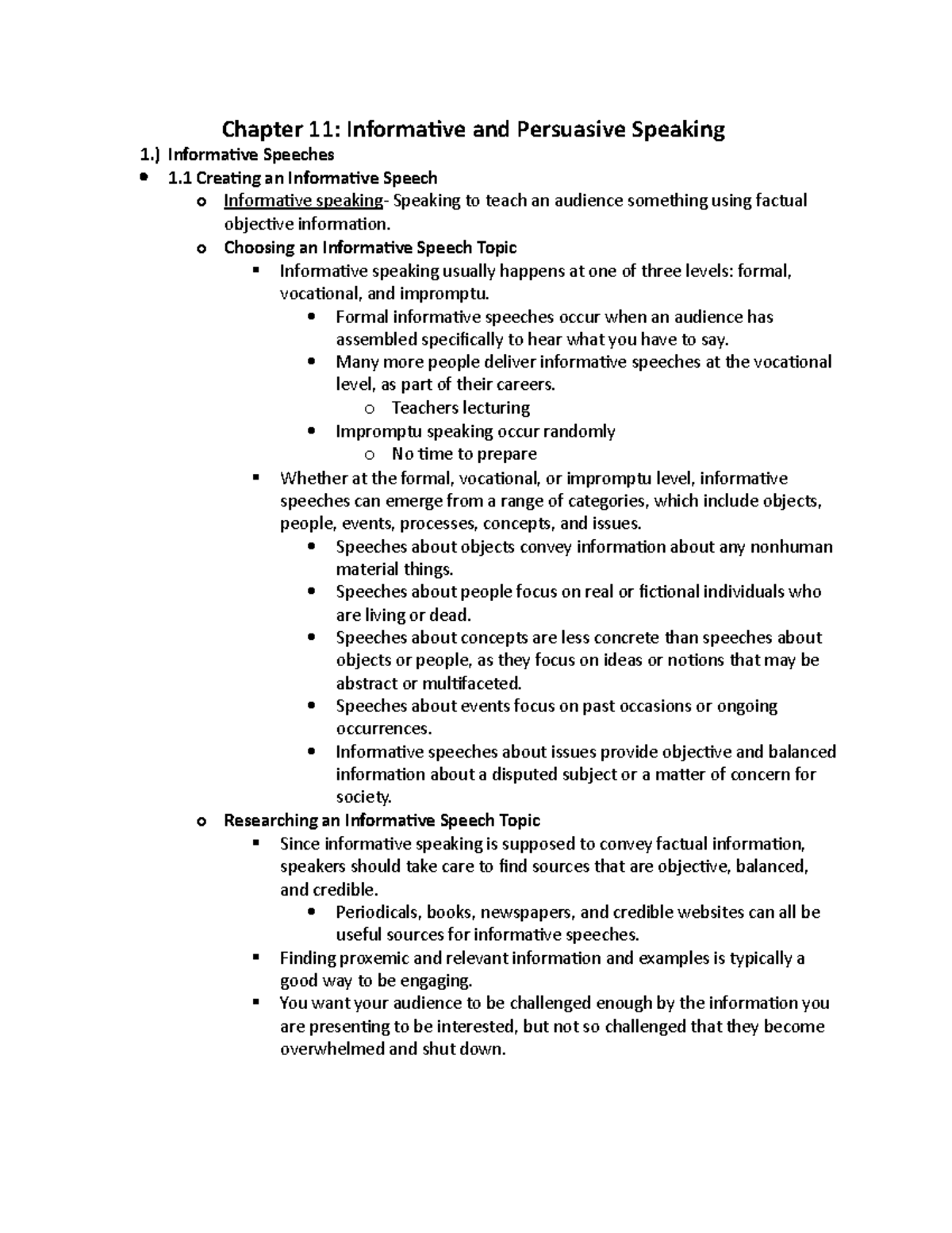 Chapter 11 Speech - Chapter 11: Informative and Persuasive Speaking 1 ...