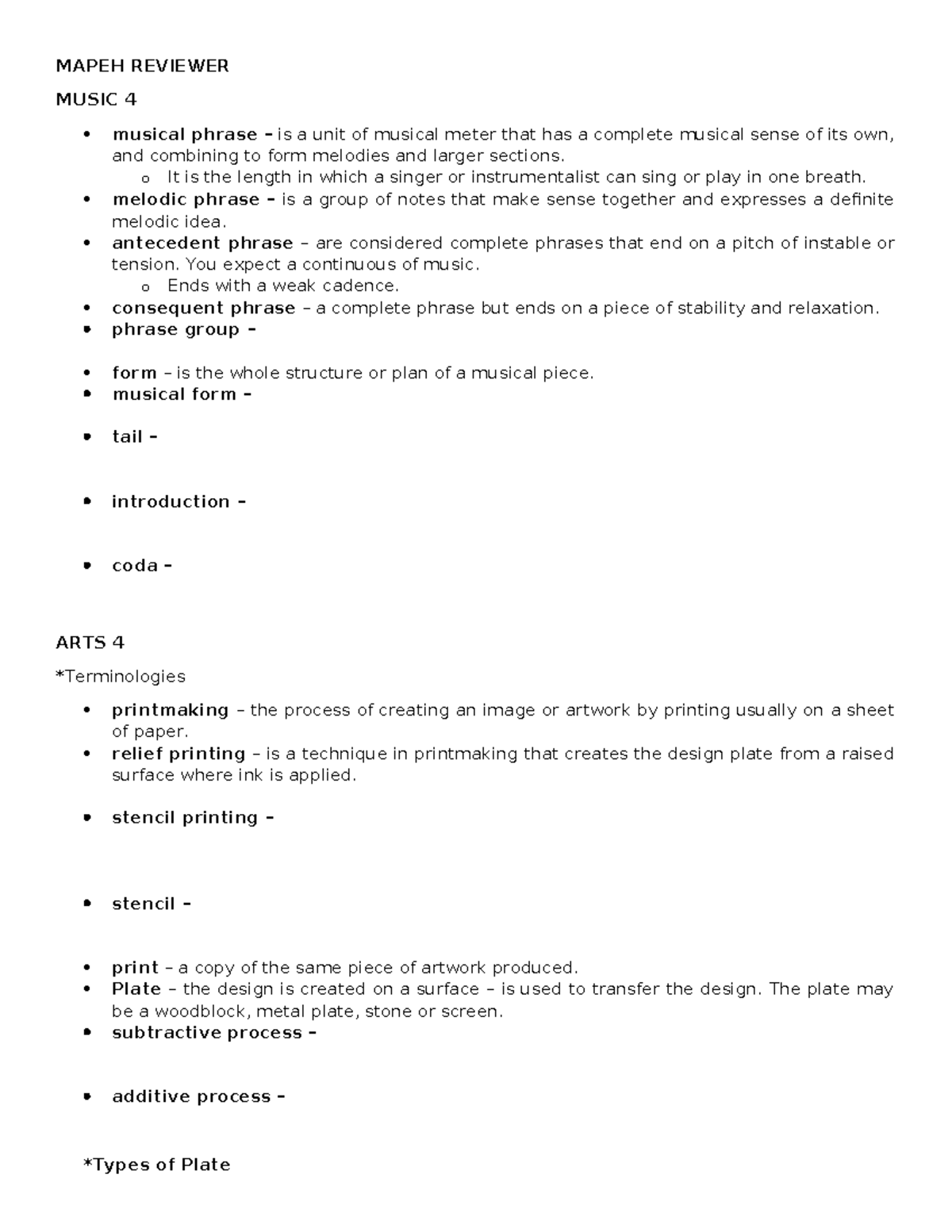 Mapeh Reviewer - DDADADWQDWQWW - MAPEH REVIEWER MUSIC 4 musical phrase ...