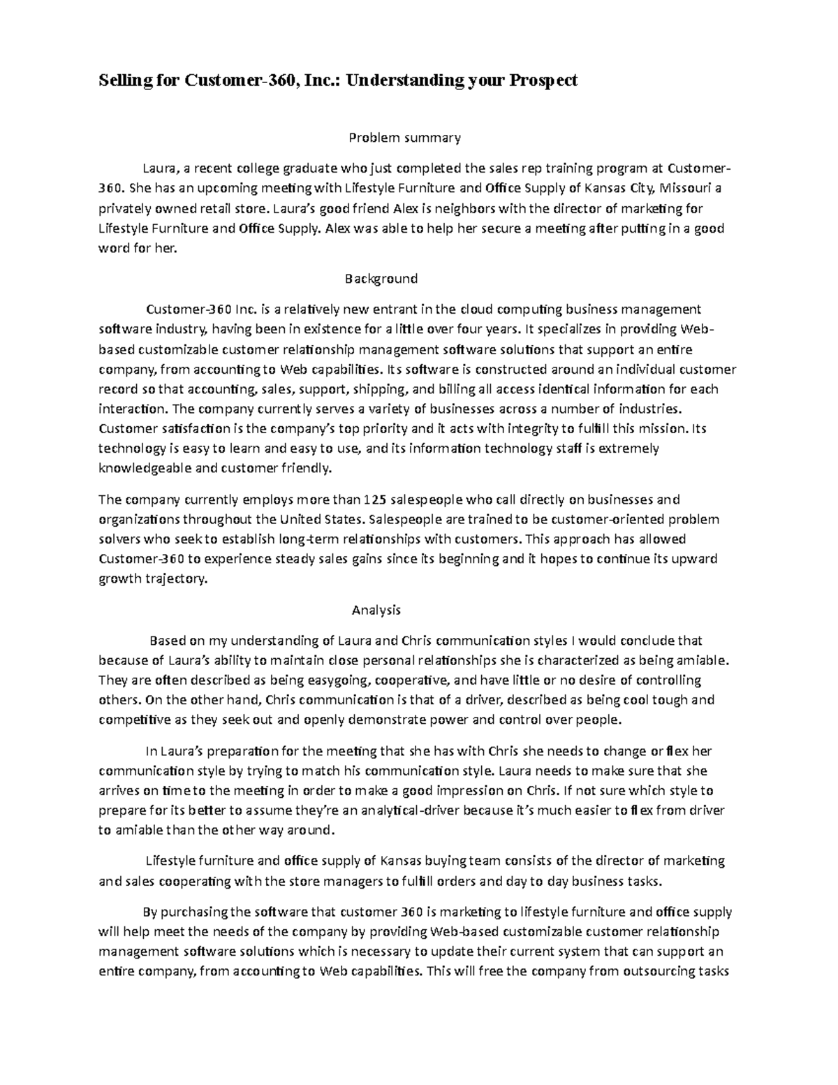 Case study 3 - Selling for Customer-360, Inc.: Understanding your ...