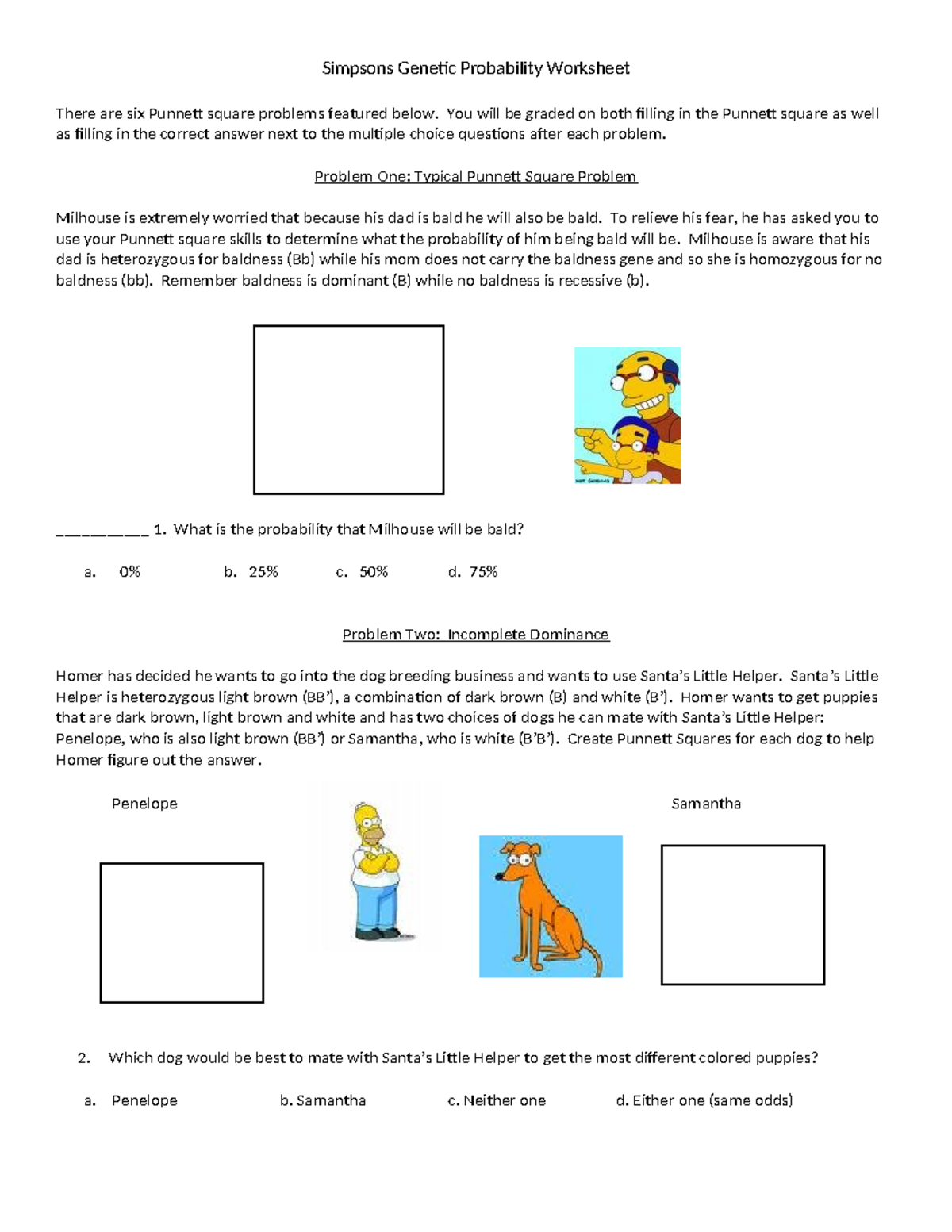 Simpsons Genetics - outliers - Simpsons Genetic Probability Worksheet ...