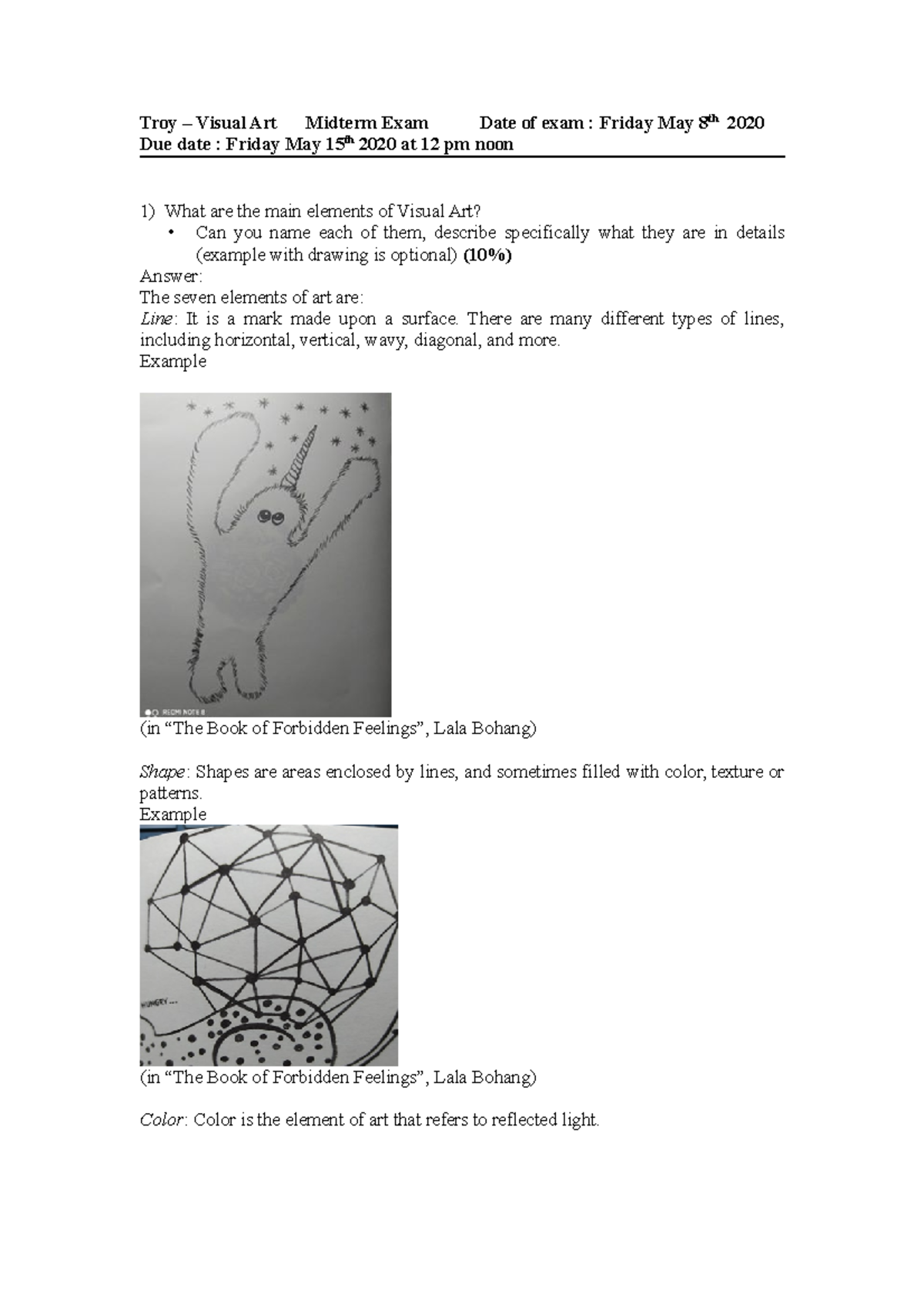 Visual Art Midterm 2020 - Troy – Visual Art Midterm Exam Date of exam ...