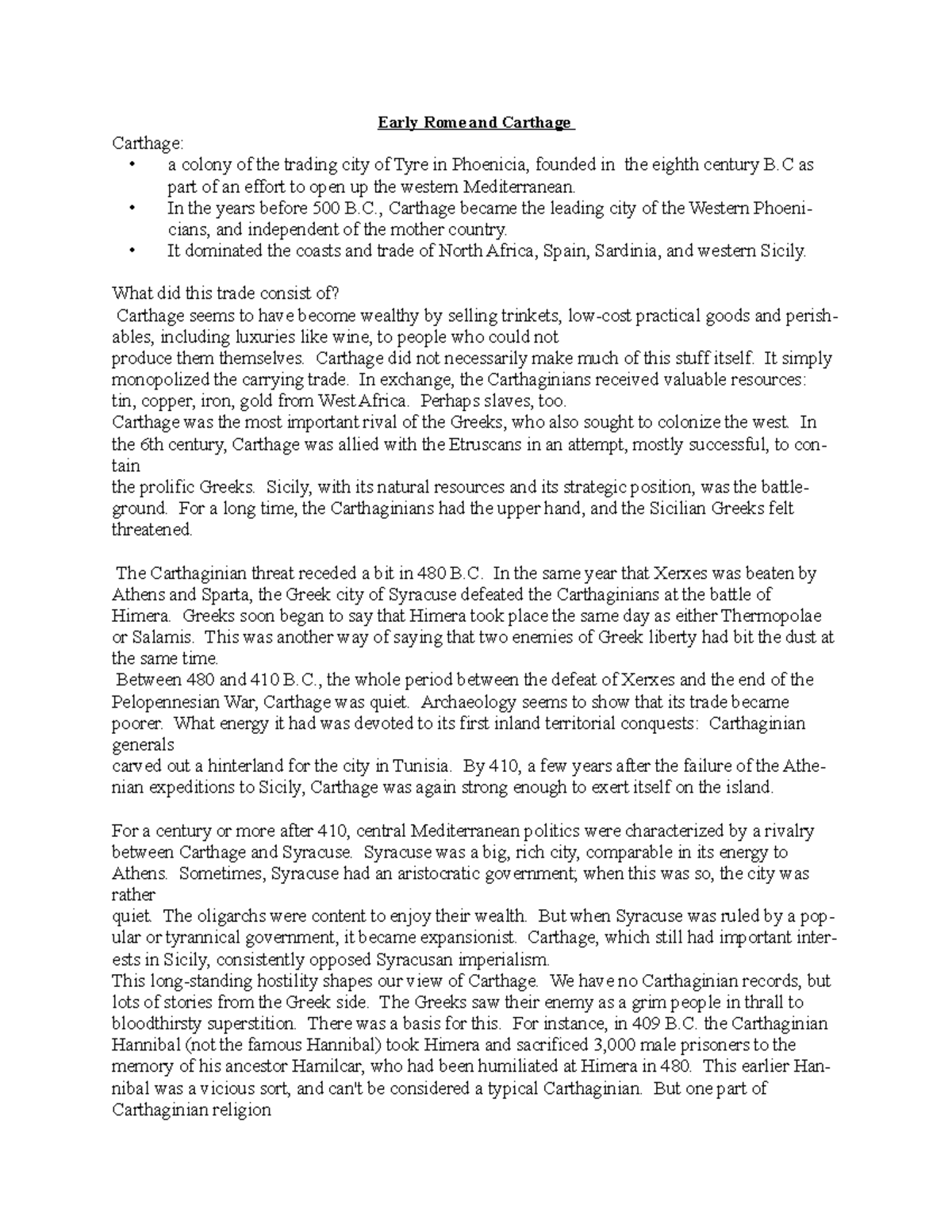 Early Rome and Carthage - Early Rome and Carthage Carthage: • a colony ...