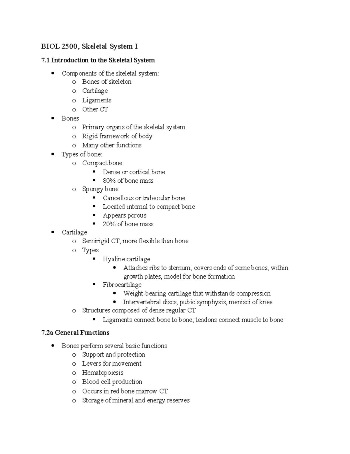 Skeletal System I - Fall 2022, Shobnom Ferdous - BIOL 2500, Skeletal ...