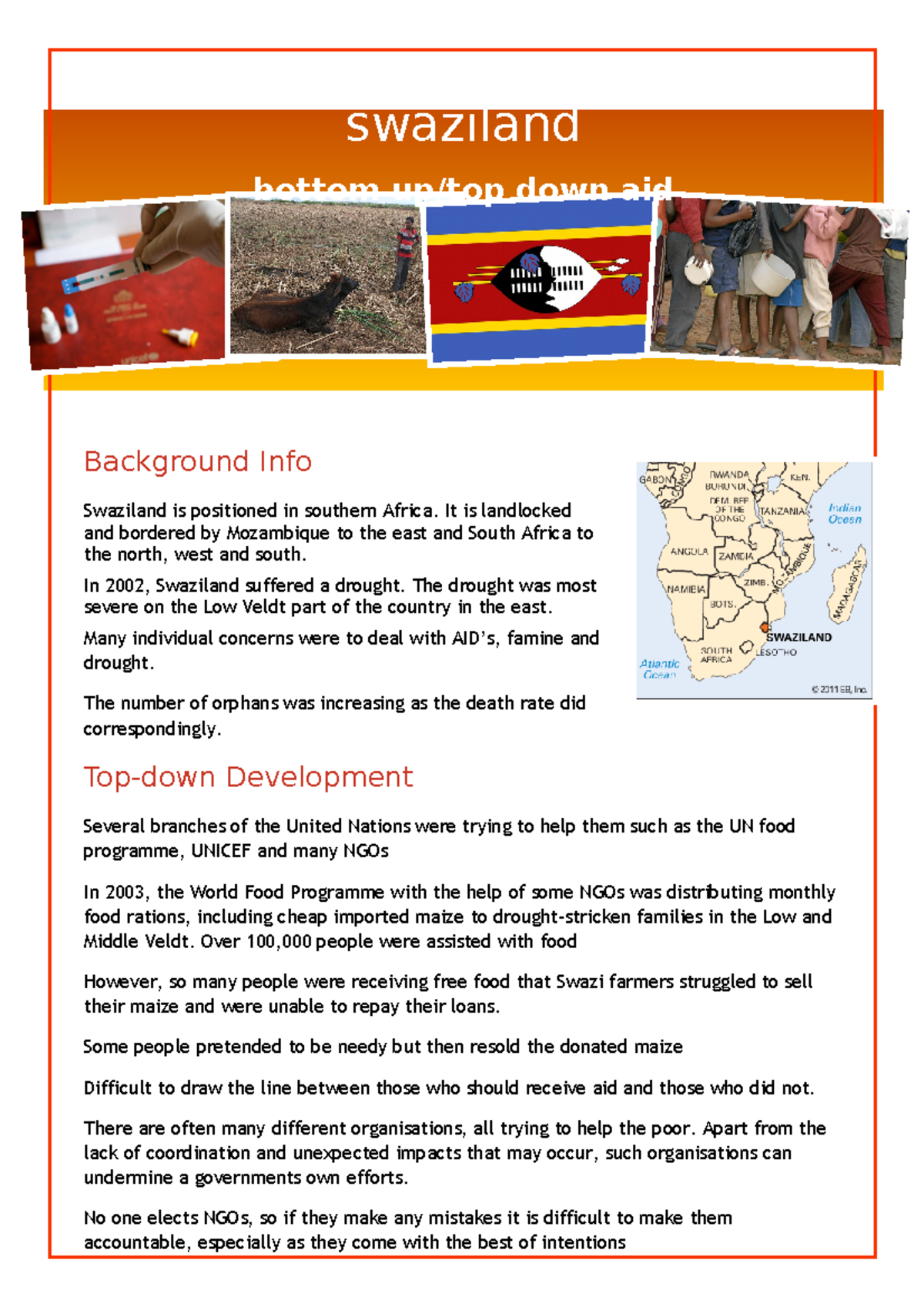 Bottom up aid and top down aid - Swaziland - Background Info Swaziland ...