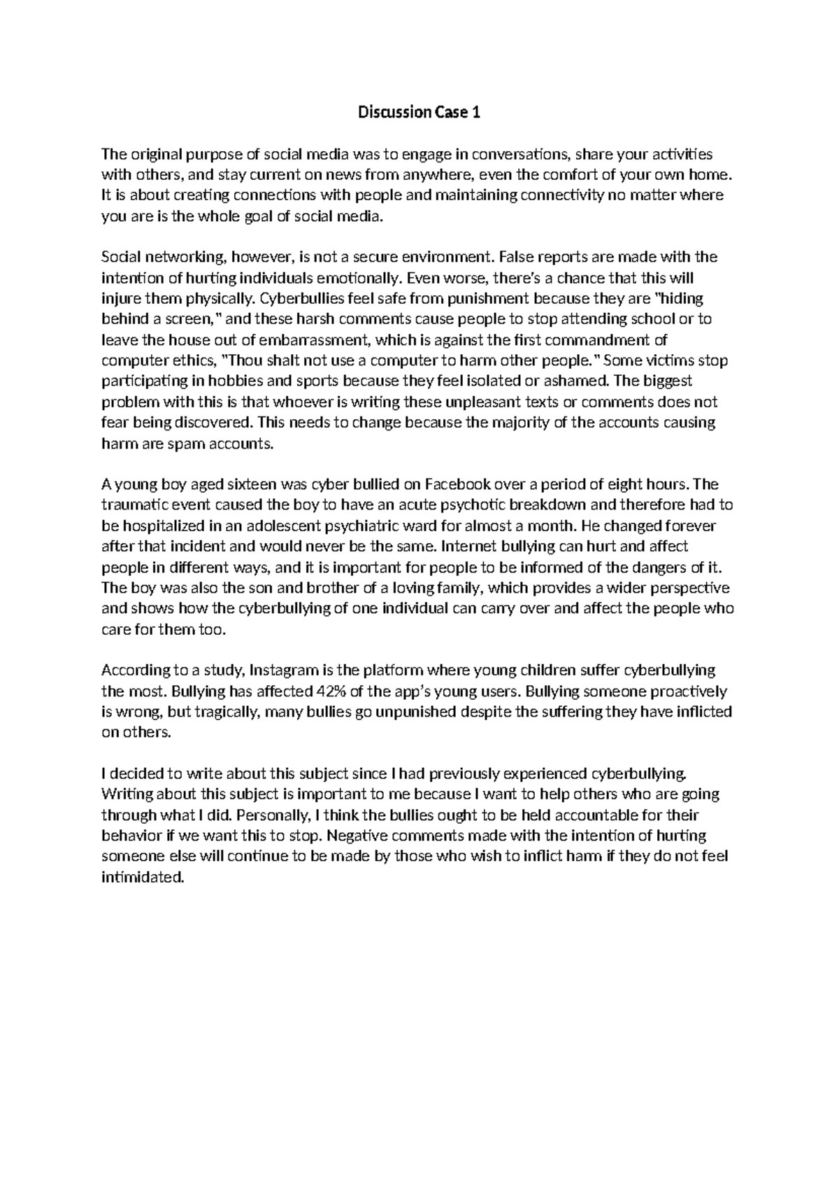 Cyberbullying and Its Impact: A Discussion Case Study - Discussion Case ...