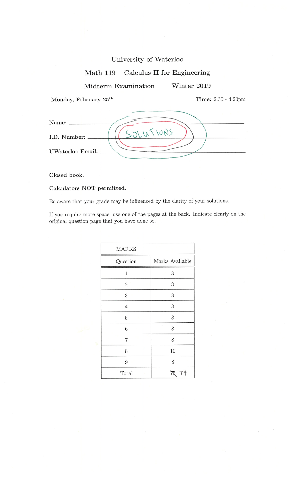 119 w19 midterm soln - MATH 119 - Studocu