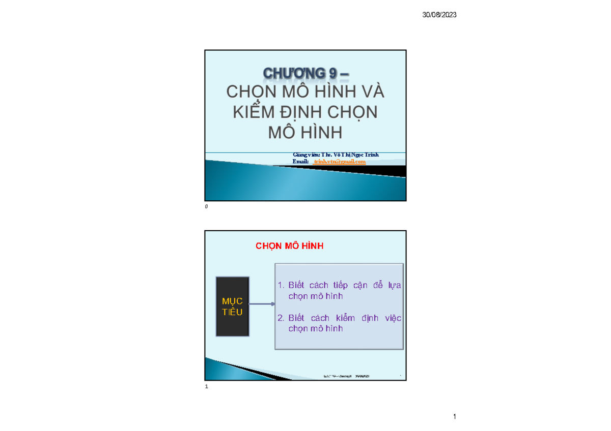 KTL-Ch09-Lua chon mo hinh - Giảng viên: Ths. Võ Thị Ngọc Trinh Email: trinh@gmail 0 ECO1104 ...