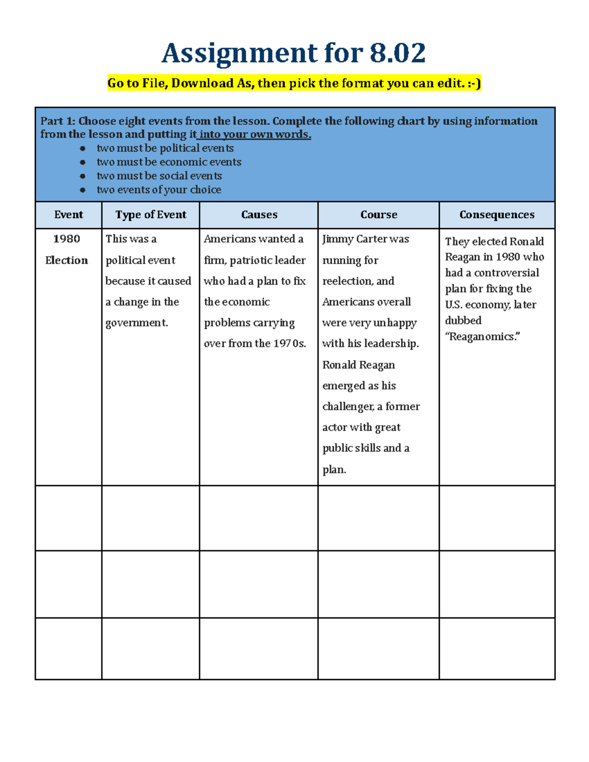 Copy of USH 8 - Assignment for 8. Go to File, Download As, then pick ...