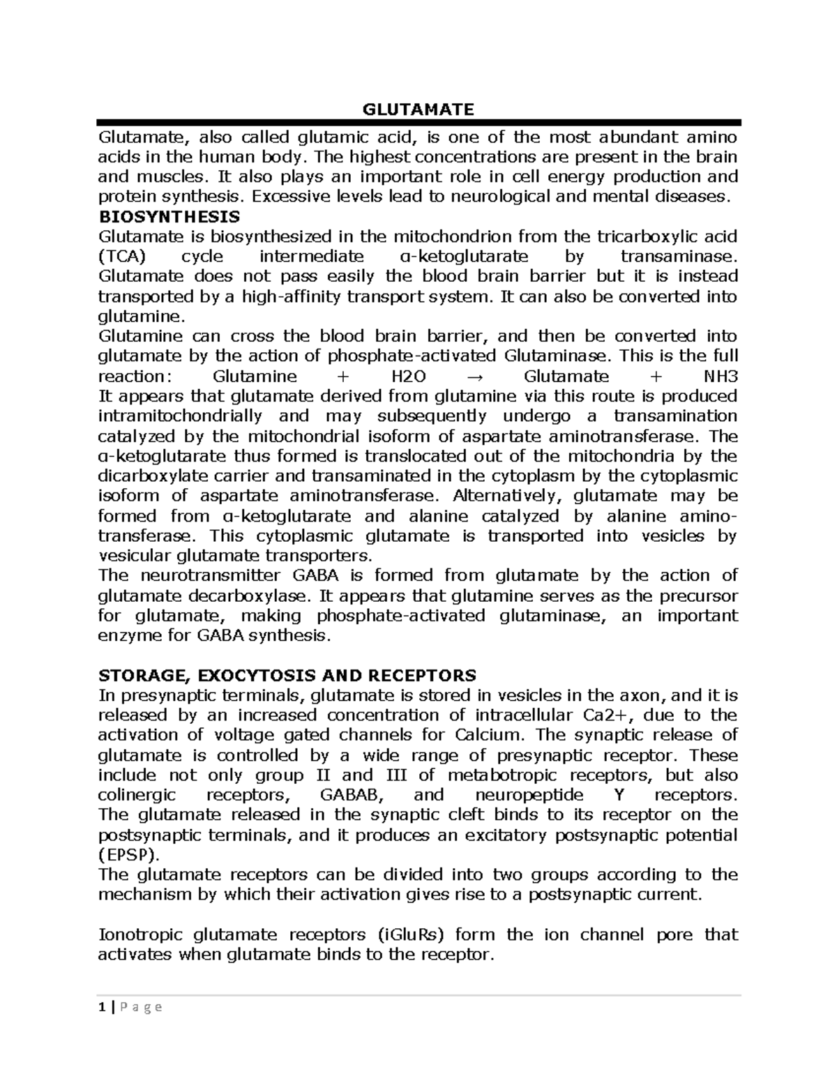 Neurotransmitters gly glu gaba serotonin - GLUTAMATE Glutamate, also ...
