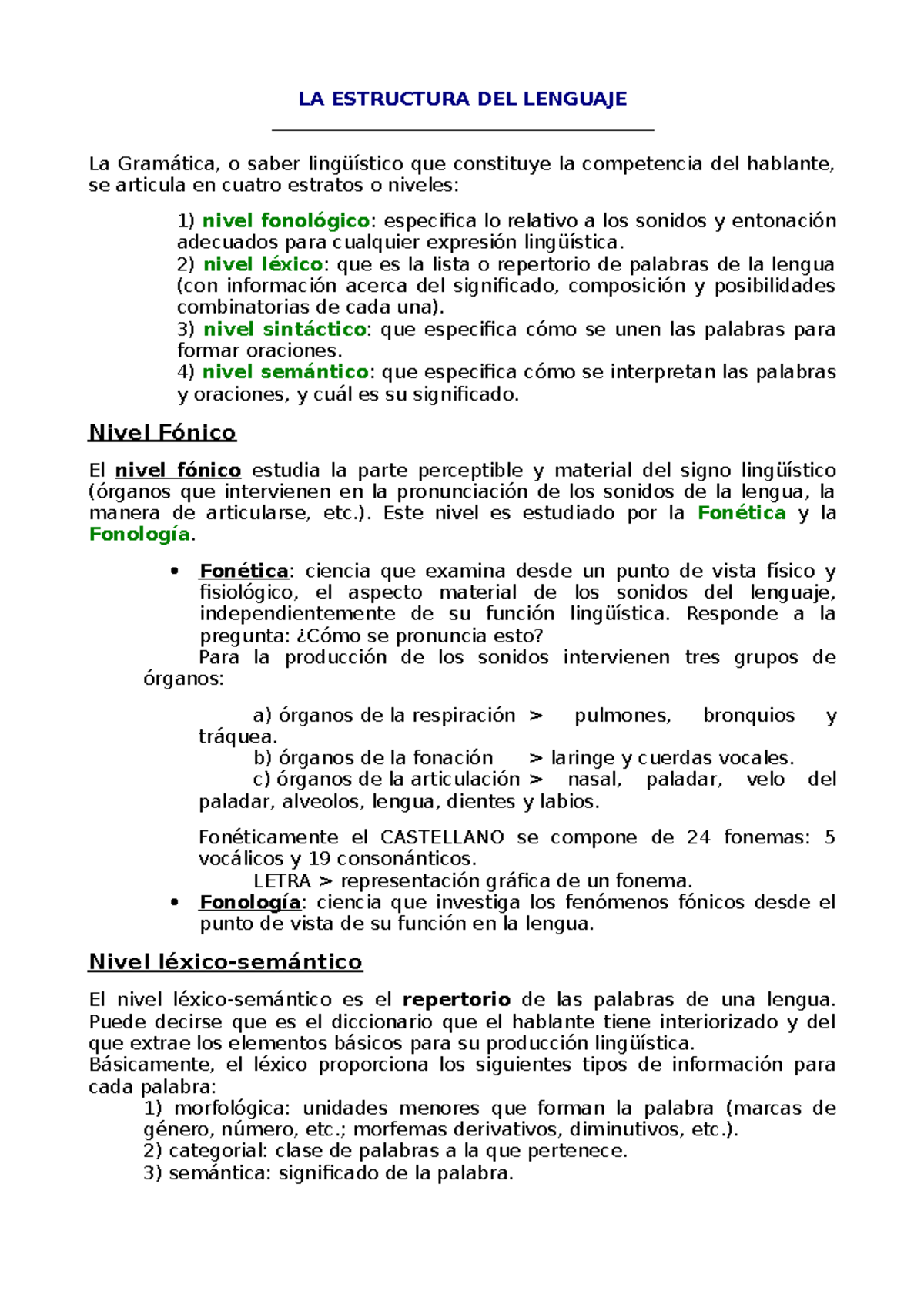 La estructura del lenguaje - LA ESTRUCTURA DEL LENGUAJE