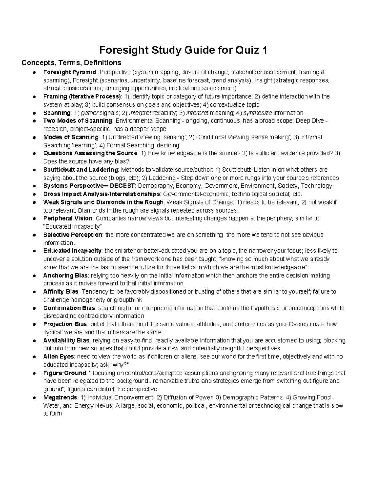 Foresight Study Guide Quiz 1 - Foresight Study Guide for Quiz 1 ...