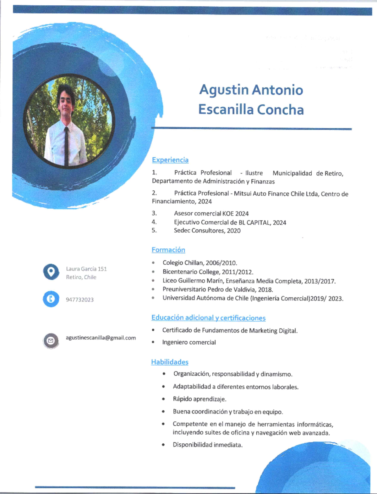 Curriculum Agustin Escanilla Concha - Agustin Antonio Escanilla Concha Experiencia 1. Práctica ...