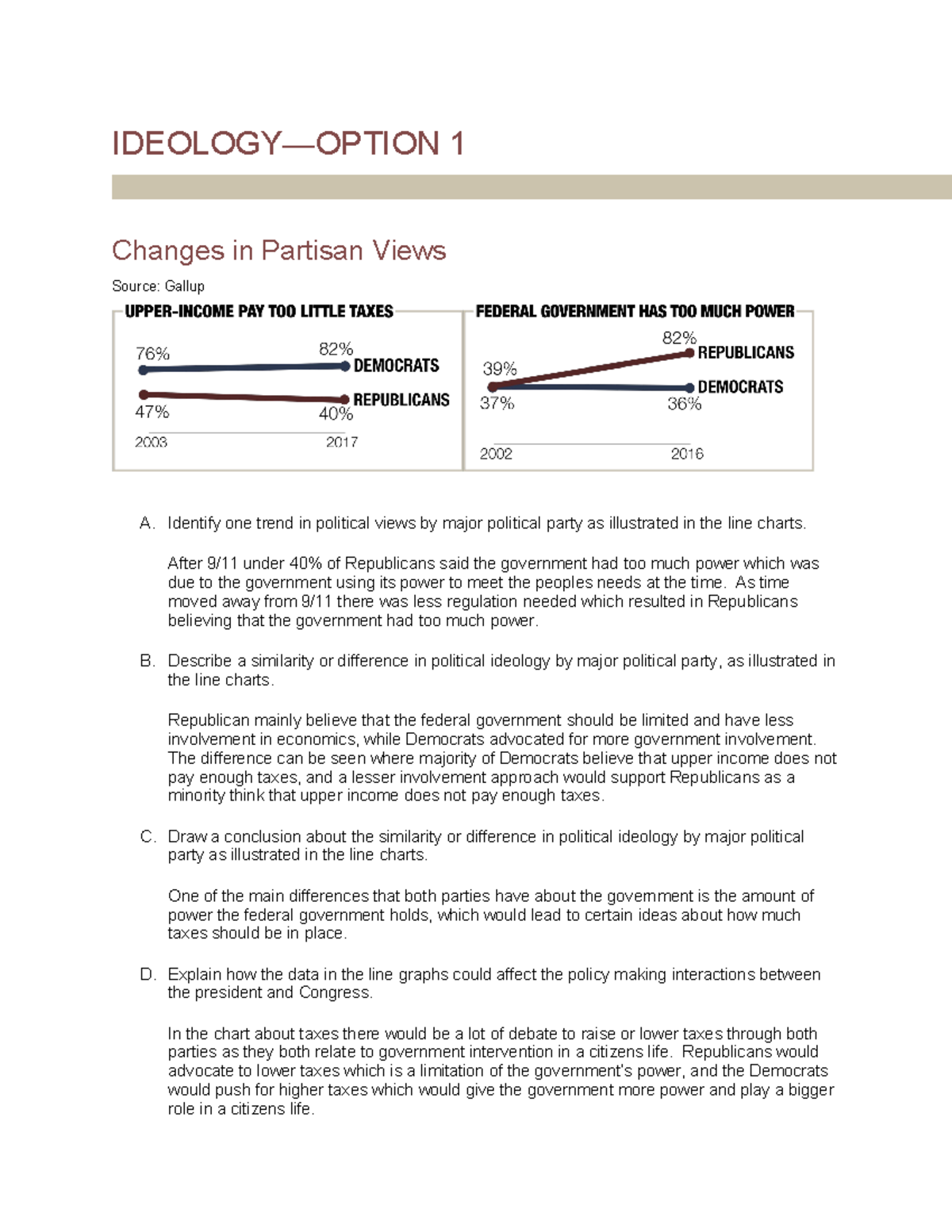 Ap Gov and Pol 4 - Answers. - IDEOLOGY—OPTION 1 Changes in Partisan ...
