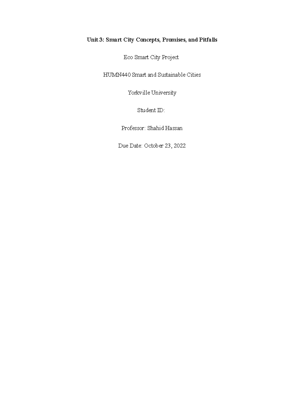 HUMN440 - Eco Smart City Project - Unit 3: Smart City Concepts ...