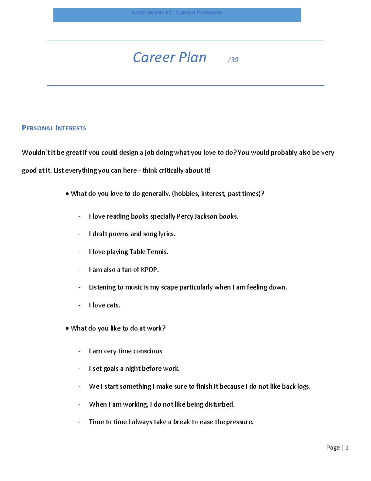 Assignment 1 Career Plan Janaela Paula CCP104 SEC001 - Career Plan ...