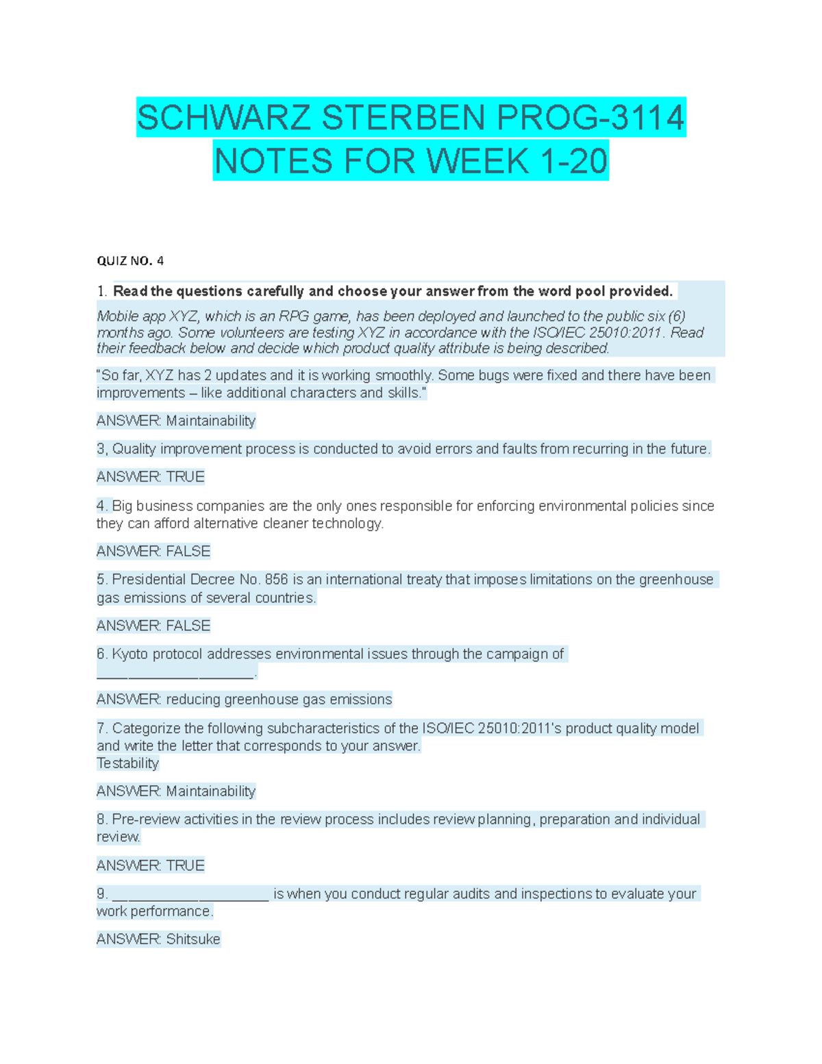 Schwarz Sterben Notes for Week 1-20 Prog-3114 - SCHWARZ STERBEN PROG ...