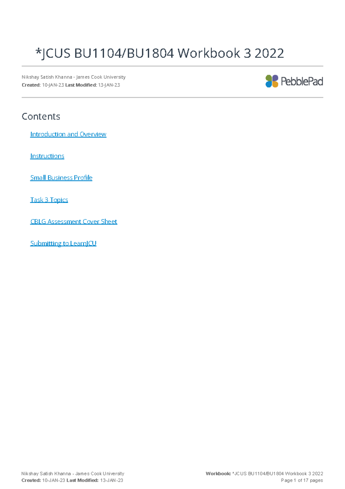 JCUS BU1104 BU1804 Workbook 3 2022 - *JCUS BU1104/BU1804 Workbook 3 2022 Nikshay Satish Khanna ...