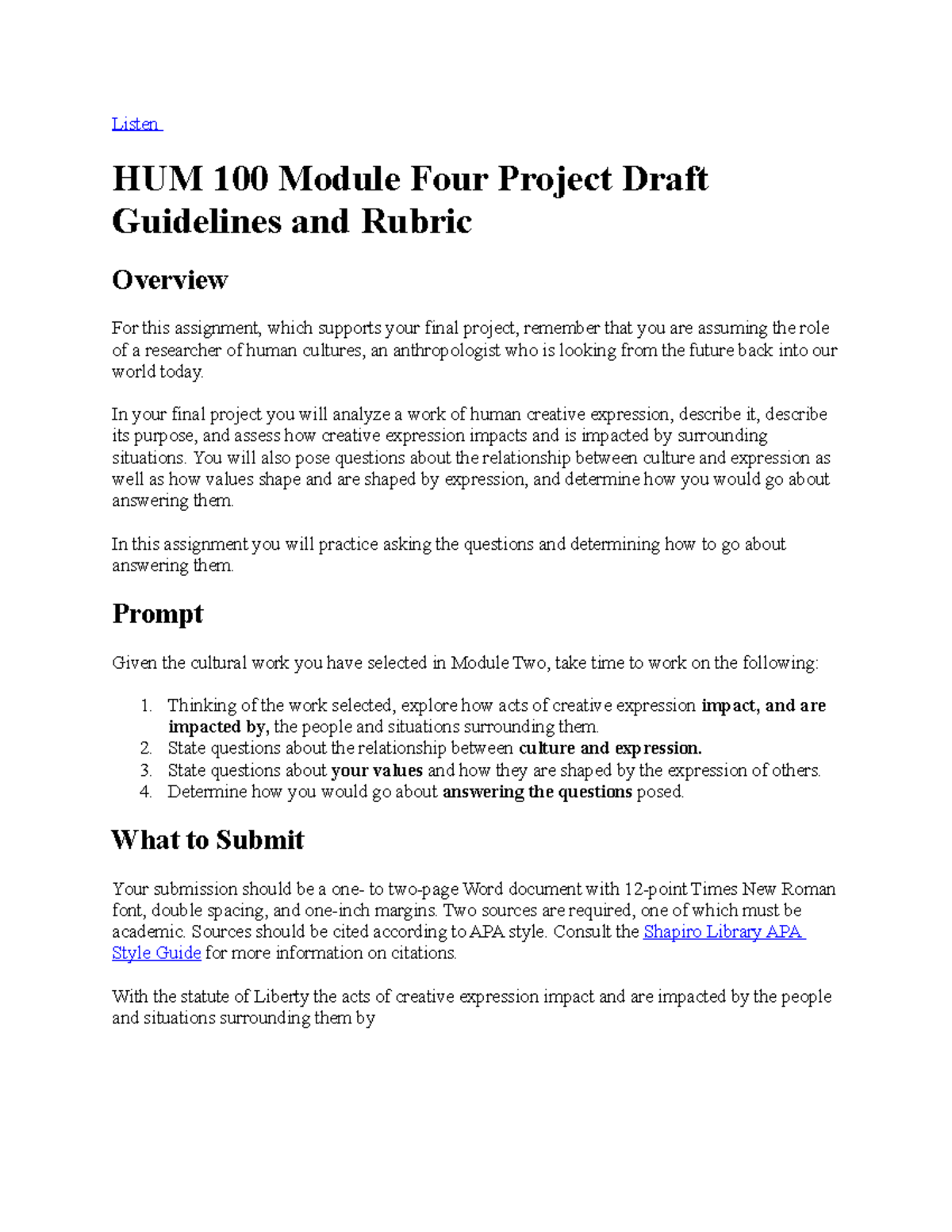 HUM 100 Module Four Project Draft Leland Smith - Listen HUM 100 Module Four Project Draft ...