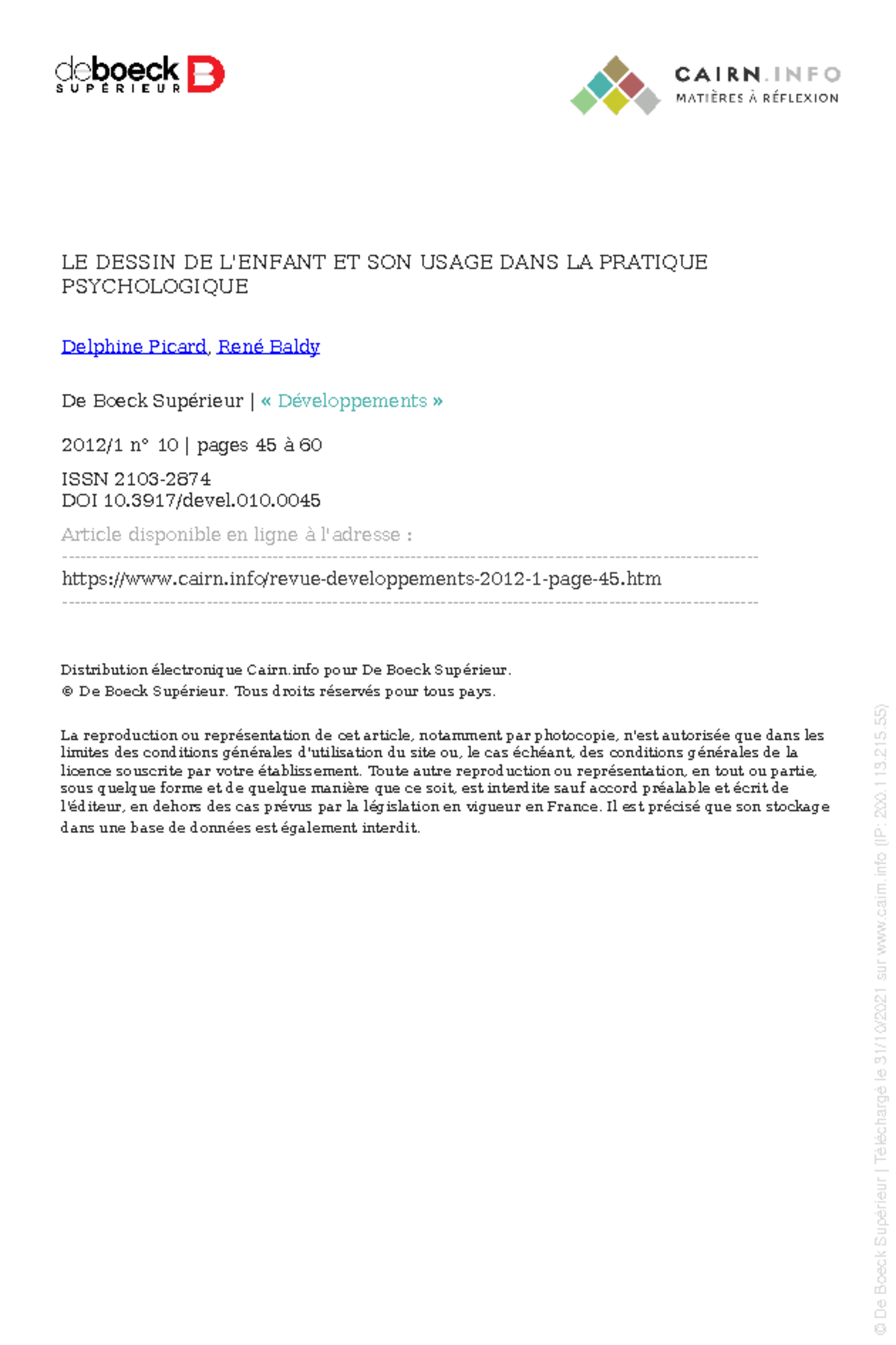 LE Dessin DE L' Enfant ET SON Usage DANS LA Pratiquepsychologique - LE ...