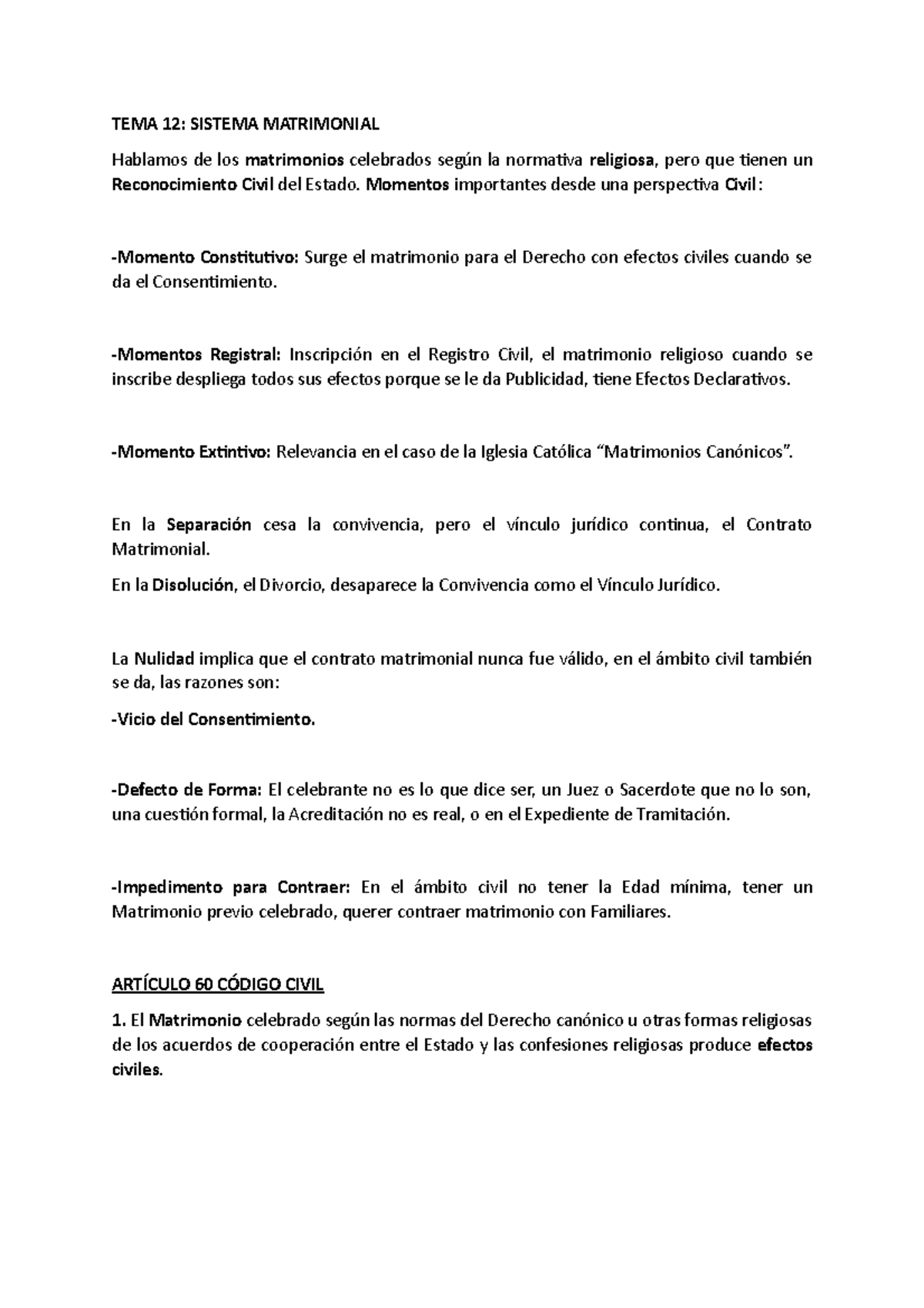 Tema 12 Matrimonio - Apuntes 12 - TEMA 12: SISTEMA MATRIMONIAL Hablamos ...
