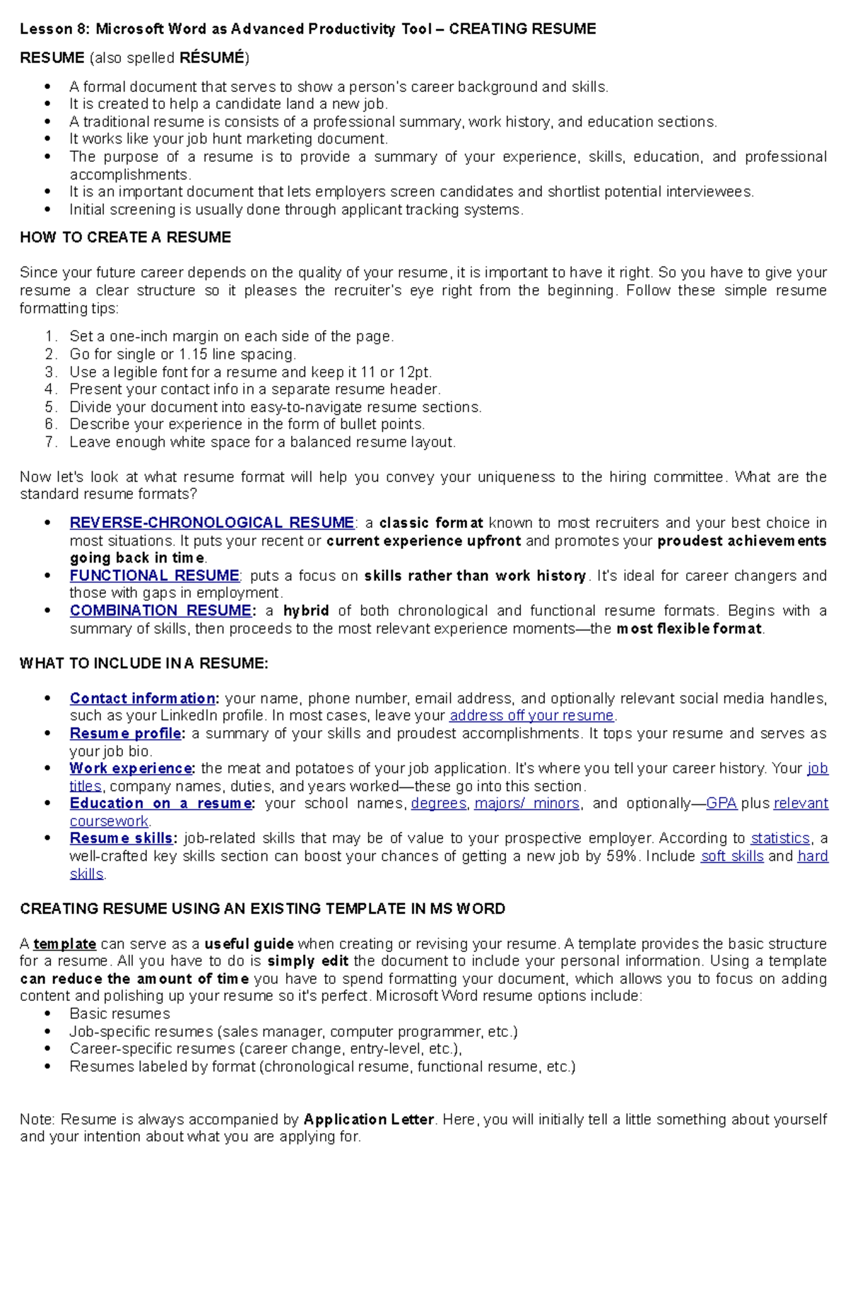 ICT- Lesson-8 - nothing - Lesson 8: Microsoft Word as Advanced ...