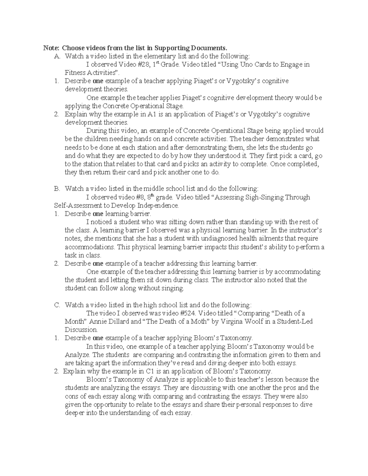 This Course work contains Task 1-Pass - Note: Choose videos from the ...