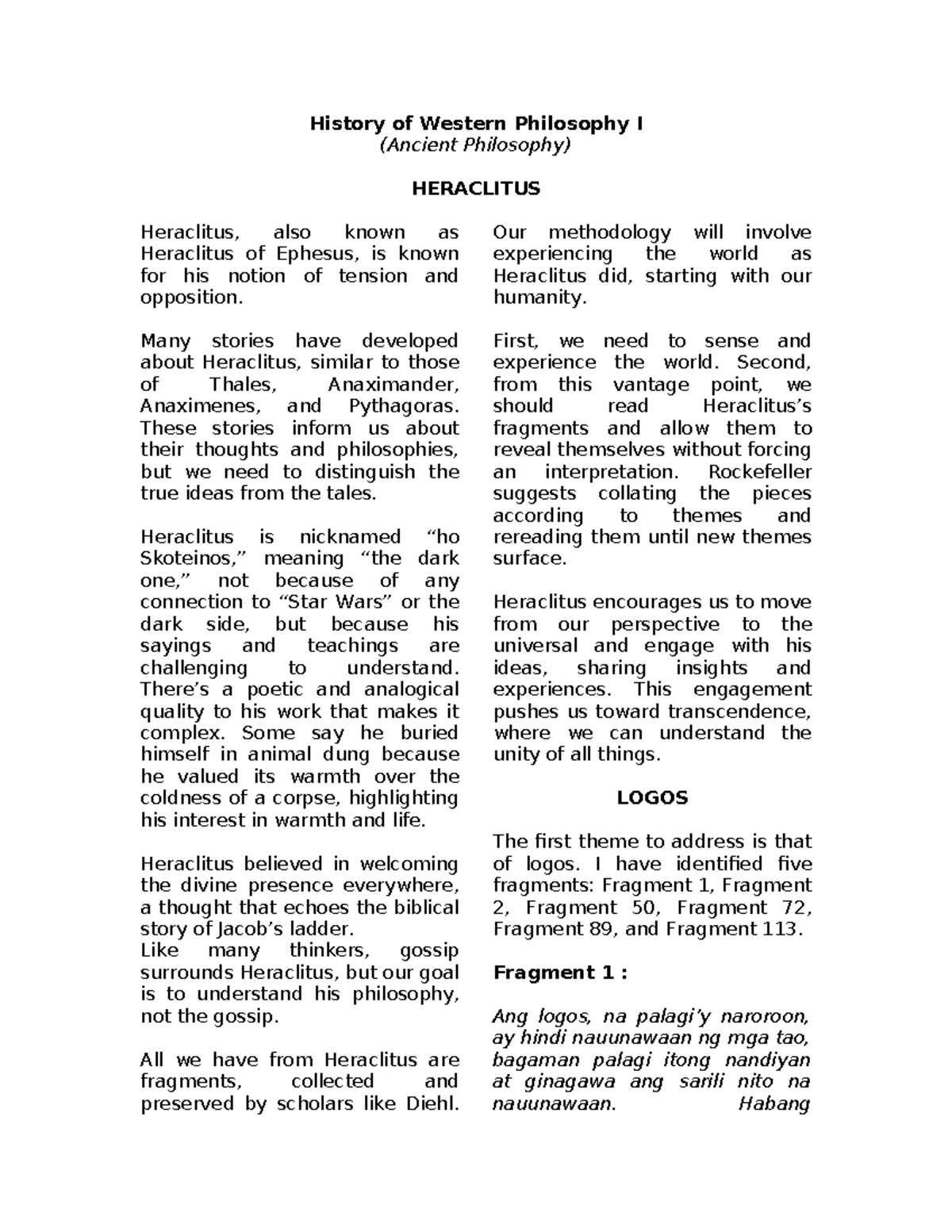 Ancient-Philosophy- Heraclitus - History of Western Philosophy I ...