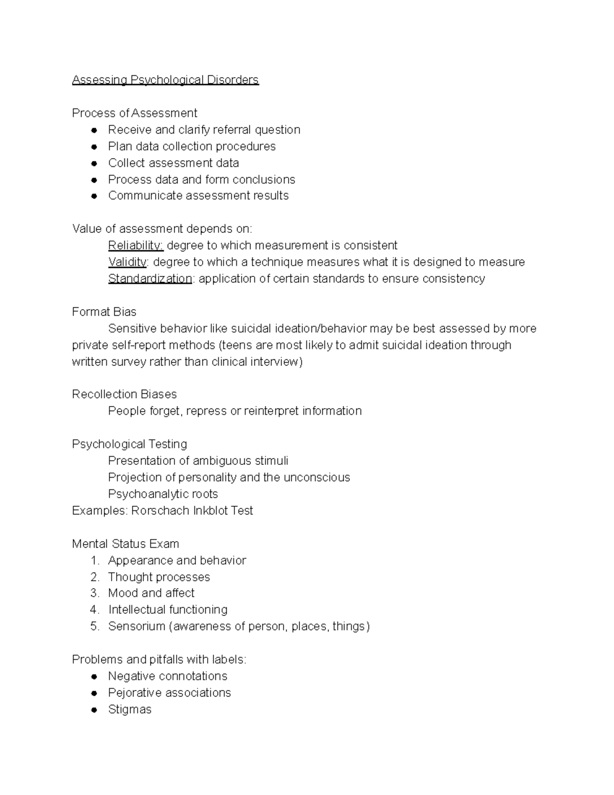 PSY3604 Assessing Psychological Disorders lecture notes - Assessing ...