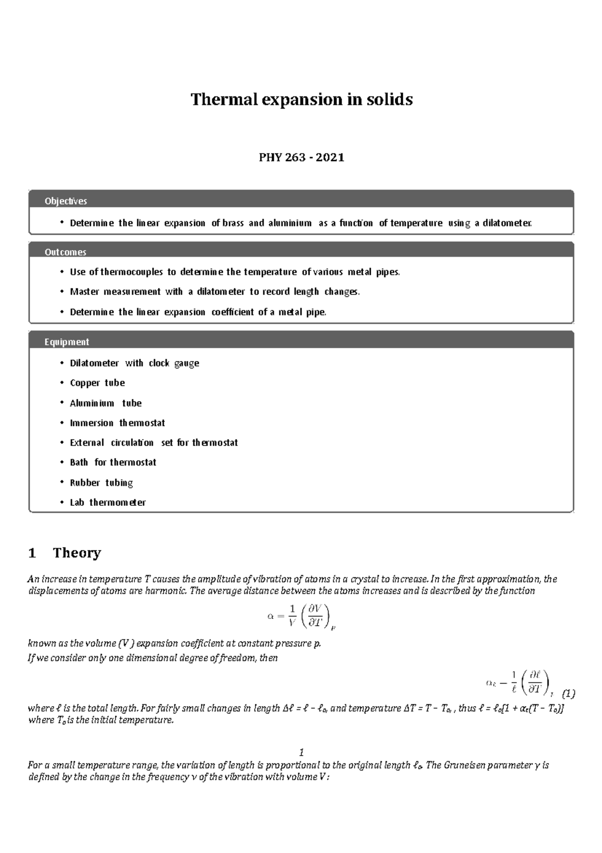 Thermal expansion of solids Data - Thermal expansion in solids PHY 263 ...