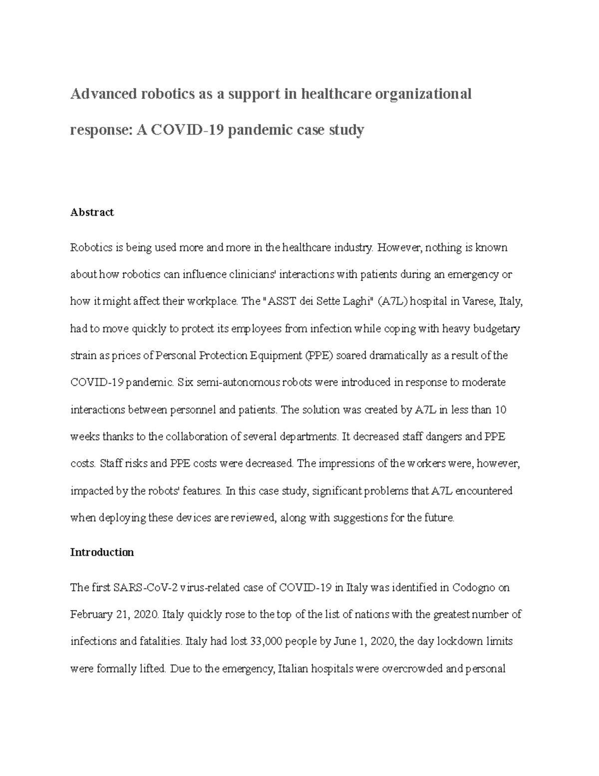 Robotics - a brief note - Advanced robotics as a support in healthcare ...