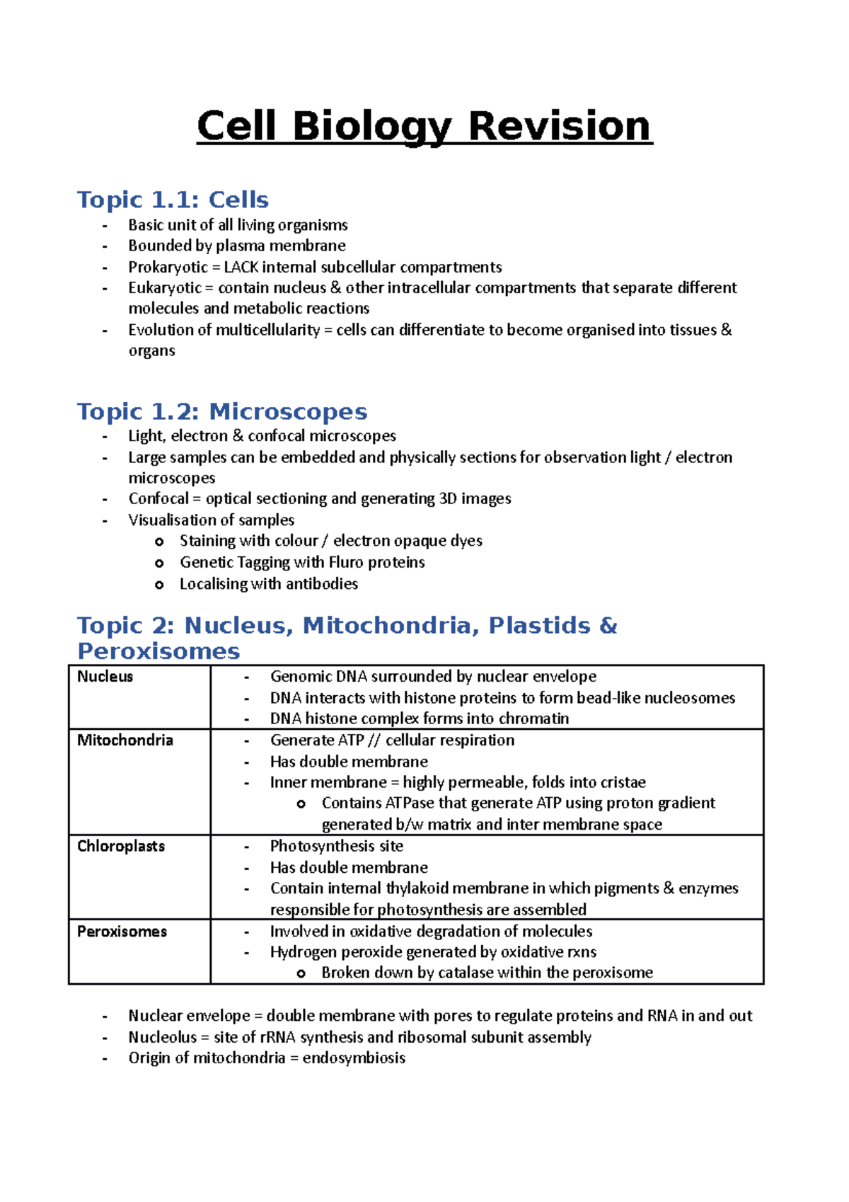 Cell Bio Revision - cell biology concepts - Cell Biology Revision Topic ...