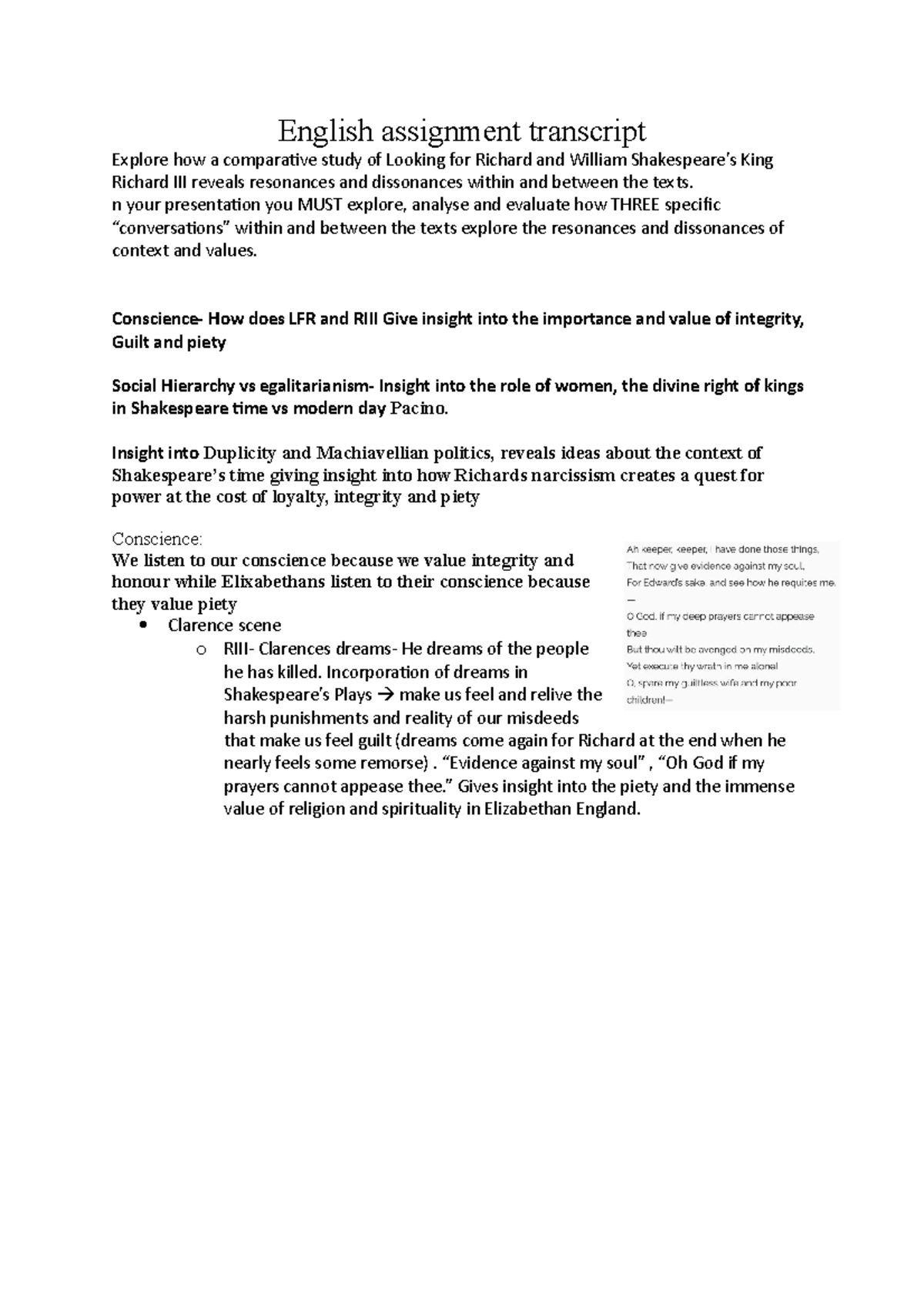 English assignment transcript about richard III - English assignment ...