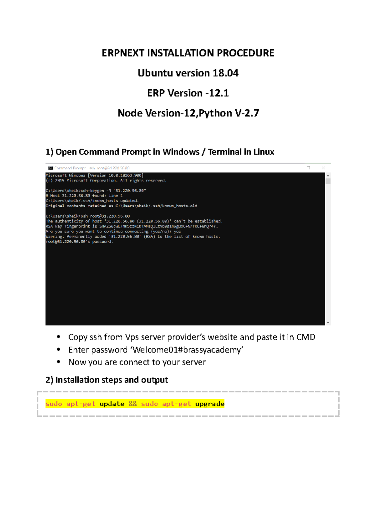 Erpnext Installation Procedure - Copy - ERPNEXT INSTALLATION PROCEDURE Ubuntu version 18. ERP ...