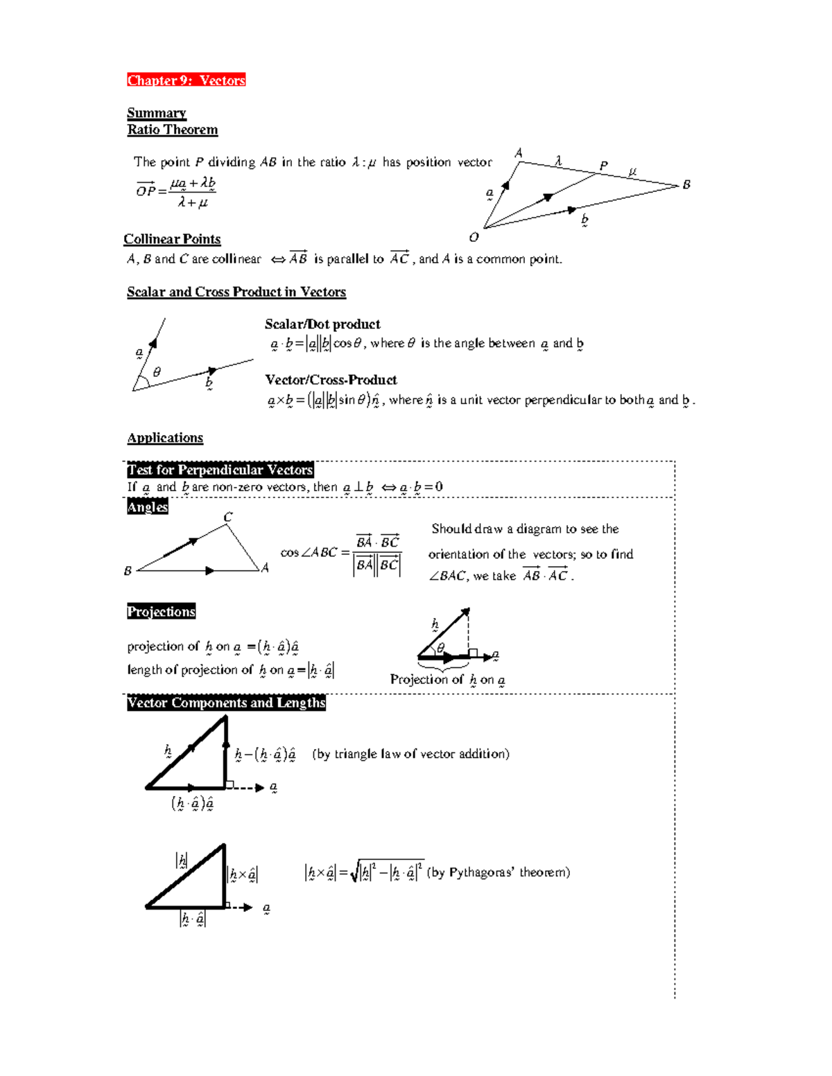 09 Vectors - b v a v ####### θ ####### θ h v a v Projection of h on a v v Chapter 9: Vectors ...