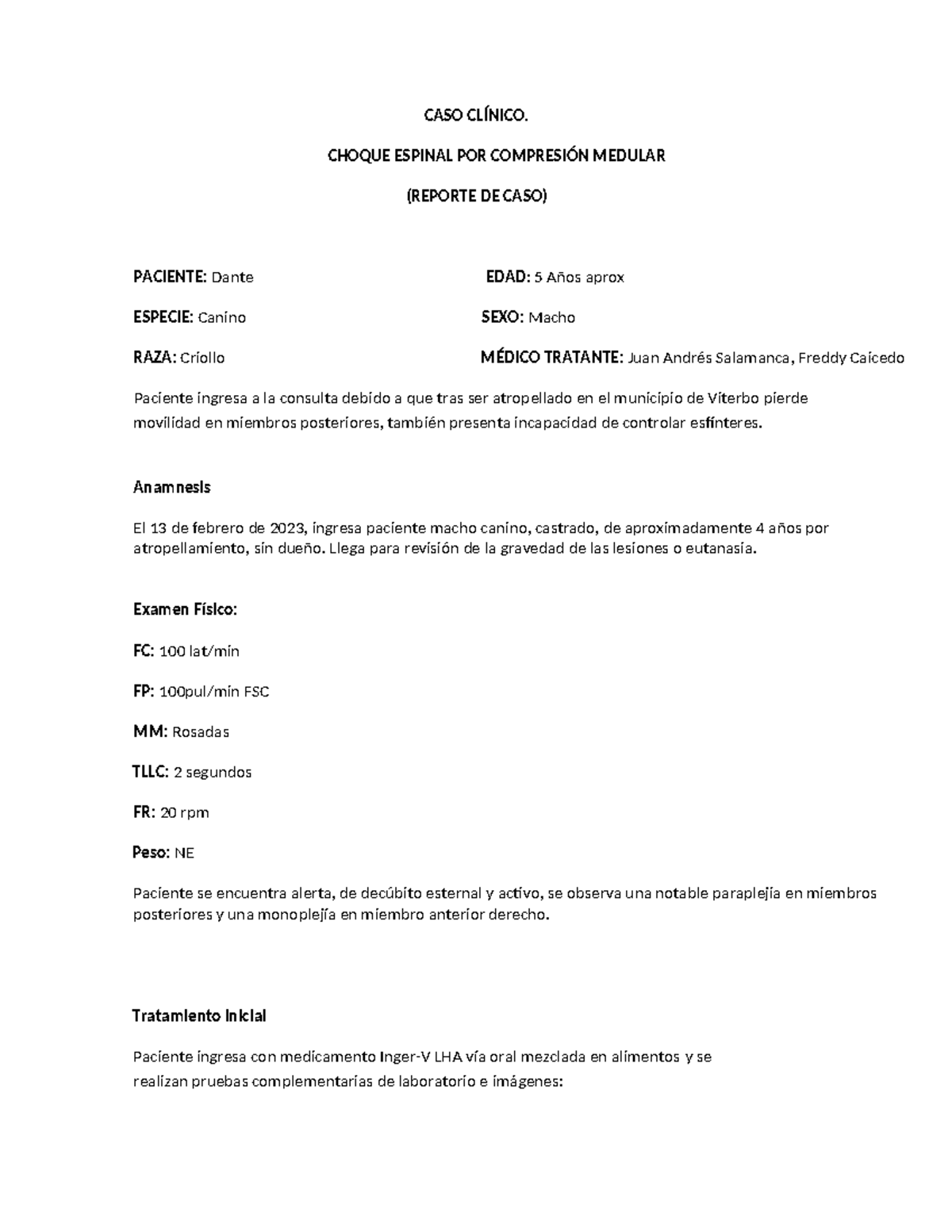Shock Espinal POR Compresion Medular - CASO CLÍNICO. CHOQUE ESPINAL POR ...