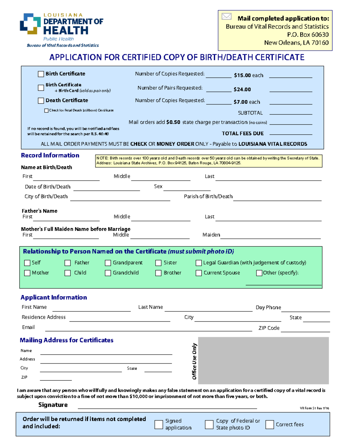 Birth Death Ordering Packet - APPLICATION FOR CERTIFIED COPY OF BIRTH ...