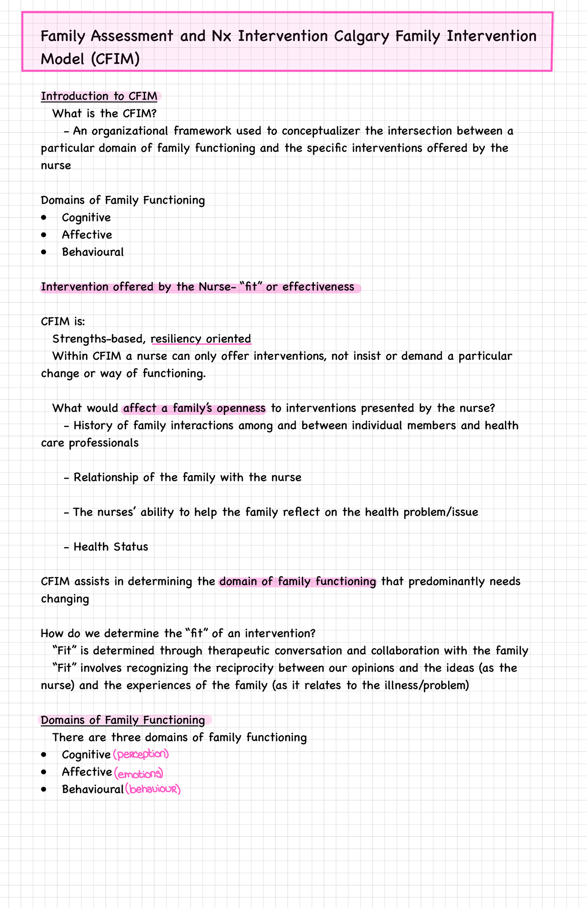 NURS 304 w5 - lecture notes - Family Assessment and Nx Intervention ...