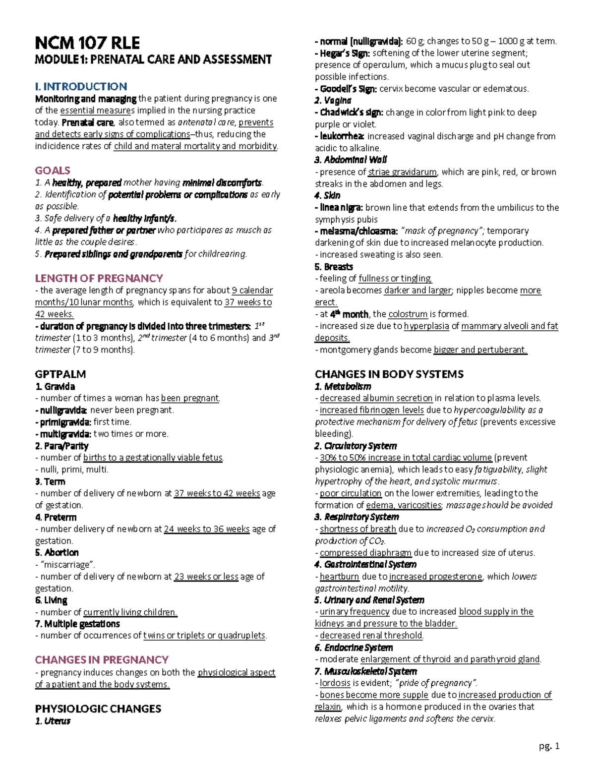 Module 1. Prenatal Care and Assessment (NCM 107 RLE) - pg. 1 I ...