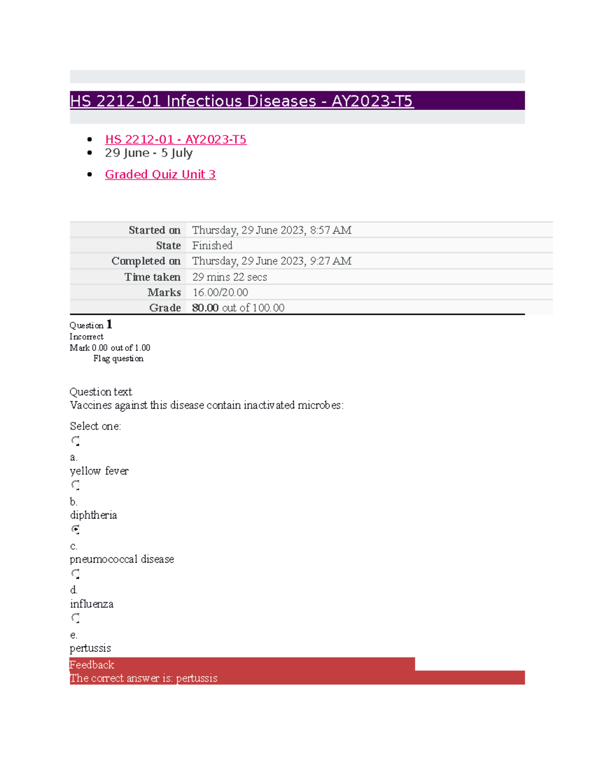 HS 2212 Graded QUIZ UNIT 3 - HS 2212-01 Infectious Diseases - AY2023-T ...