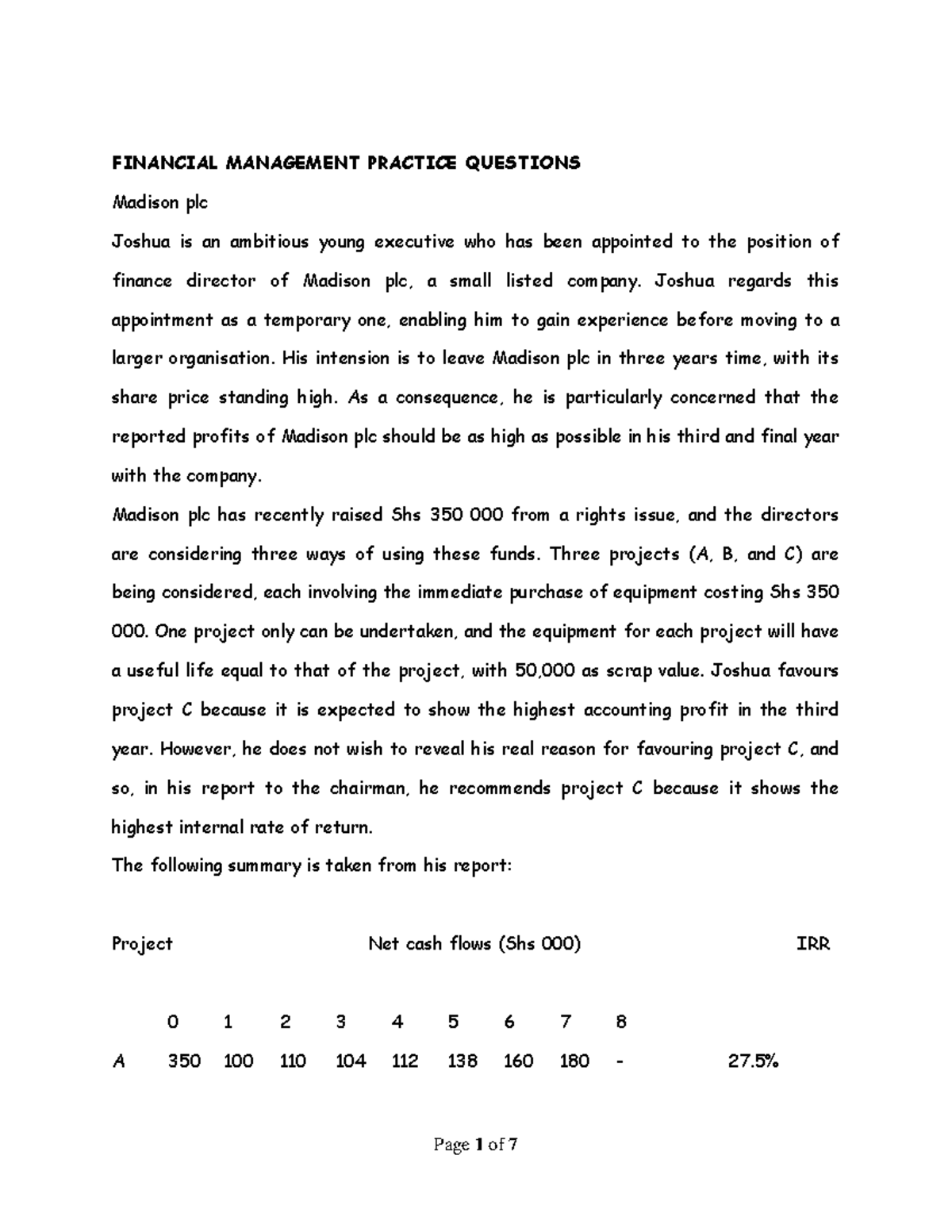 BBF 222 Financial Management Practice Questions - FINANCIAL MANAGEMENT ...
