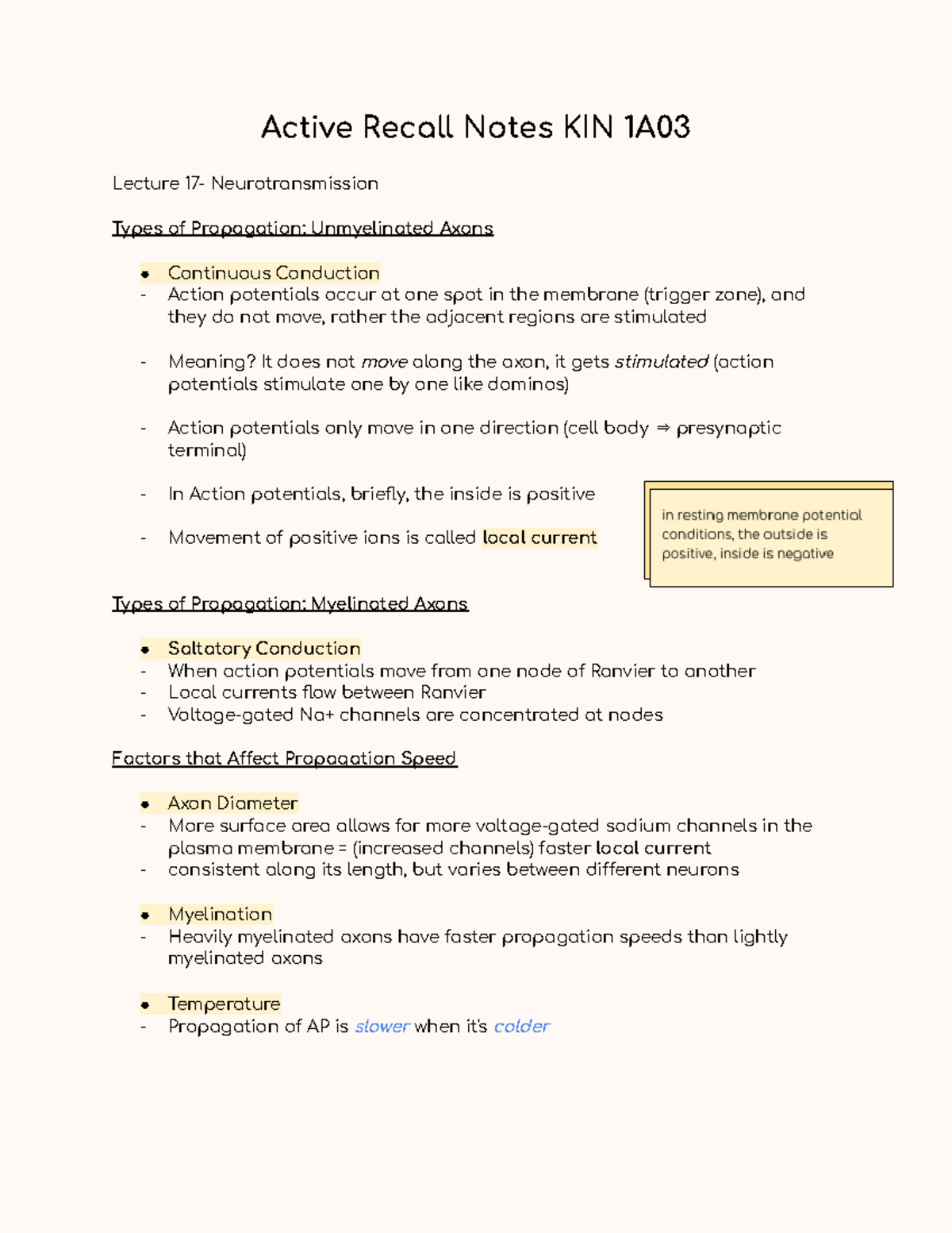 Test 6 Notes Kin 1A03 - Active Recall Notes KIN 1A Lecture 17 ...
