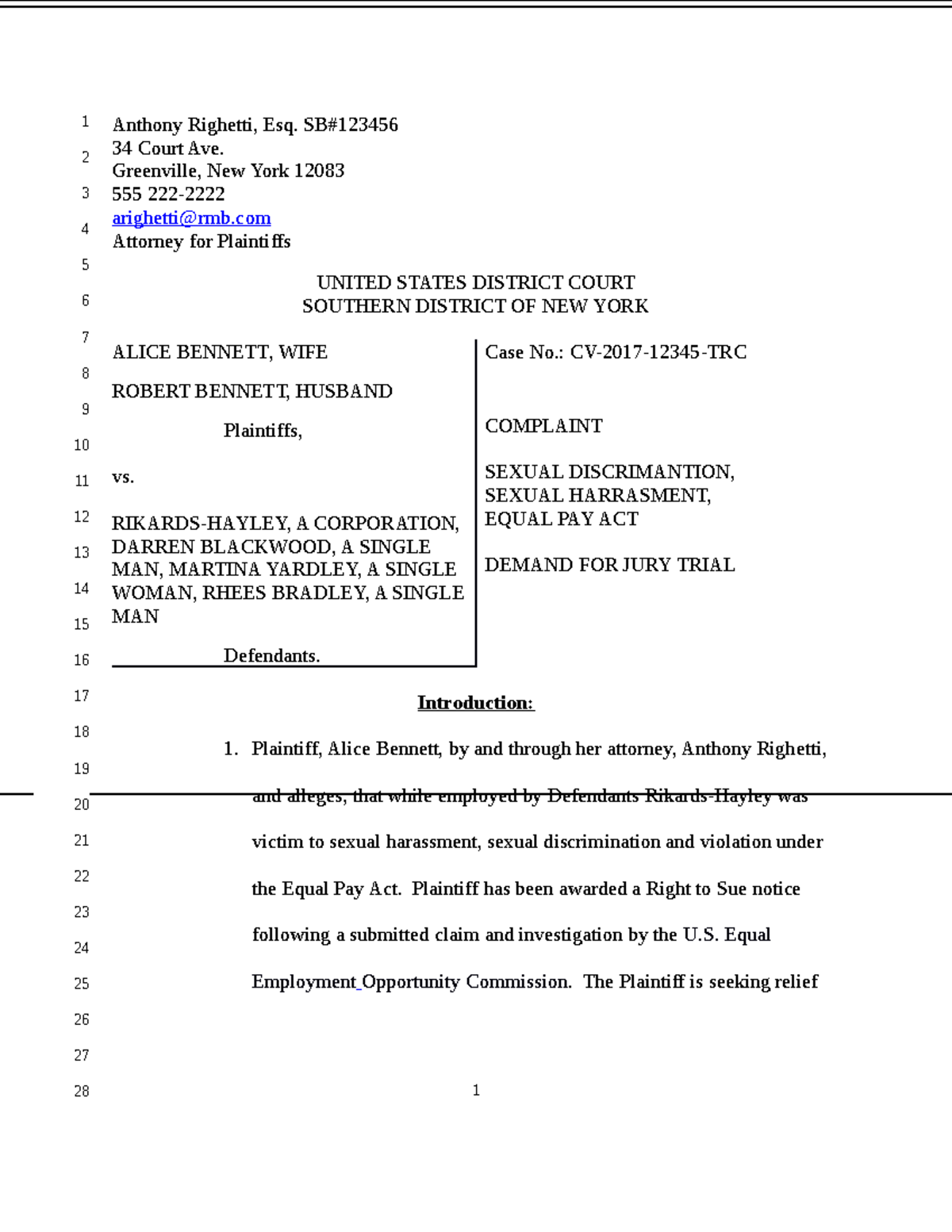 Docx - A sample complaint for the Bennett case - 2 3 4 5 6 7 8 9 10 11 ...