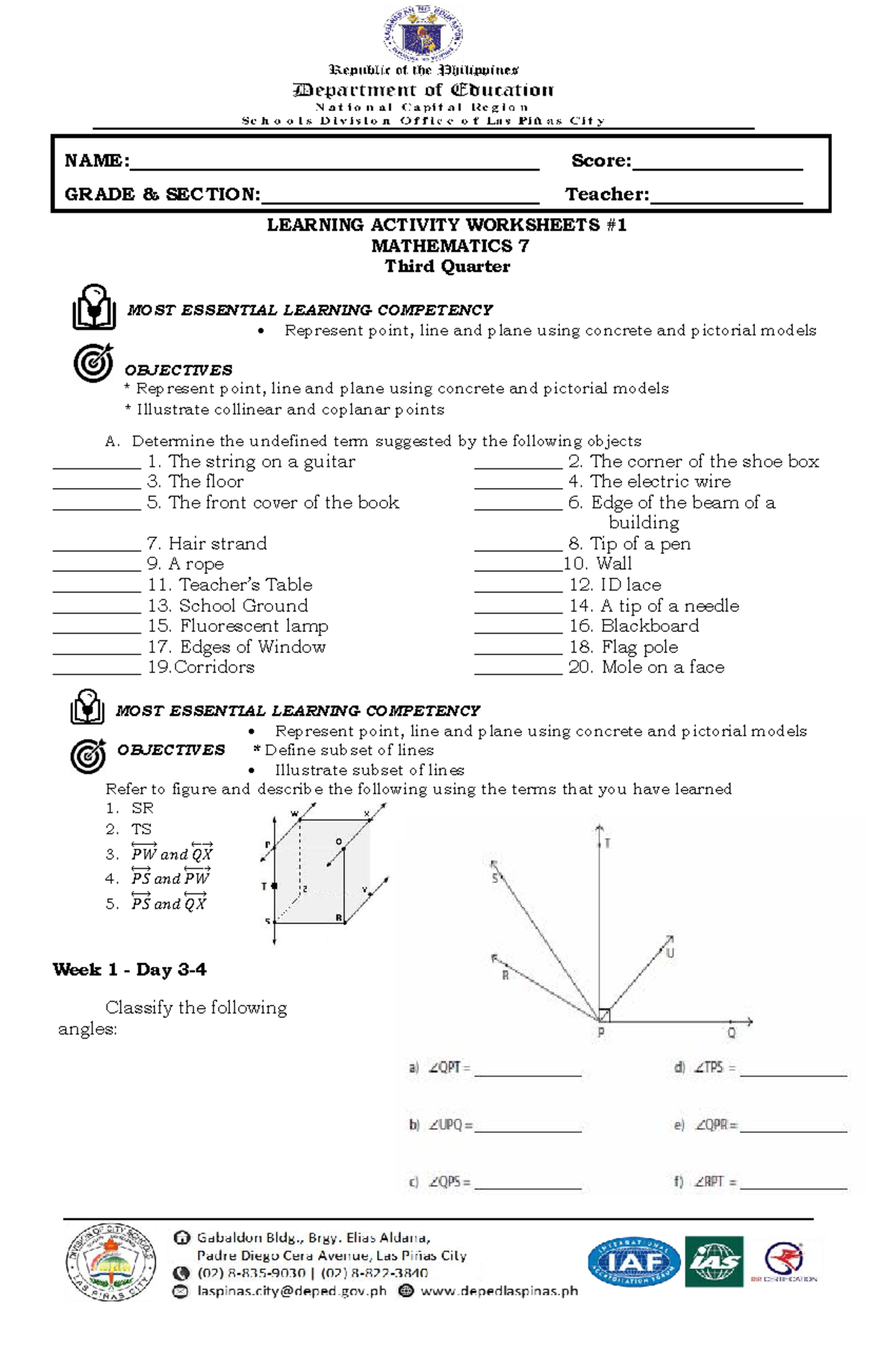 G7-Q3-WS-LAW-1- 2021-2022 - LEARNING ACTIVITY WORKSHEETS MATHEMATICS 7 ...