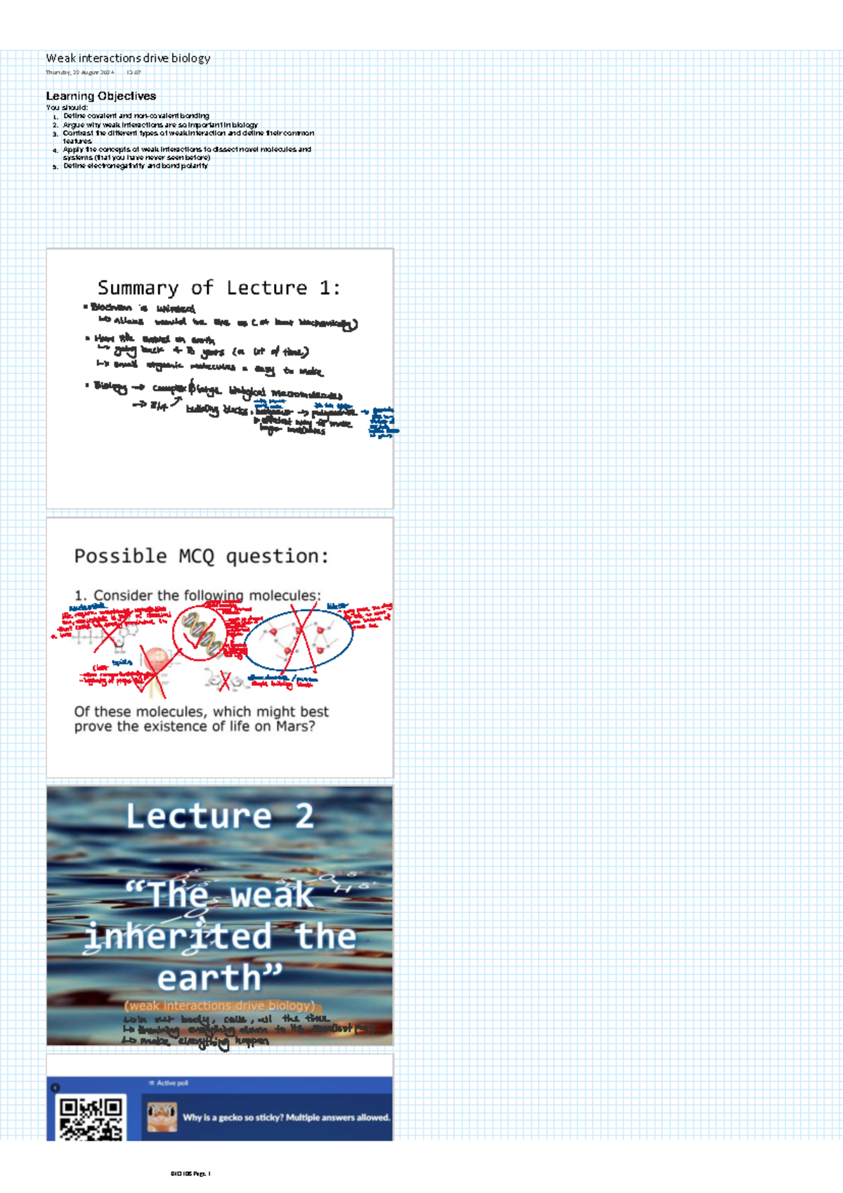 Weak interactions drive biology notes - Foundations of Biochemistry ...