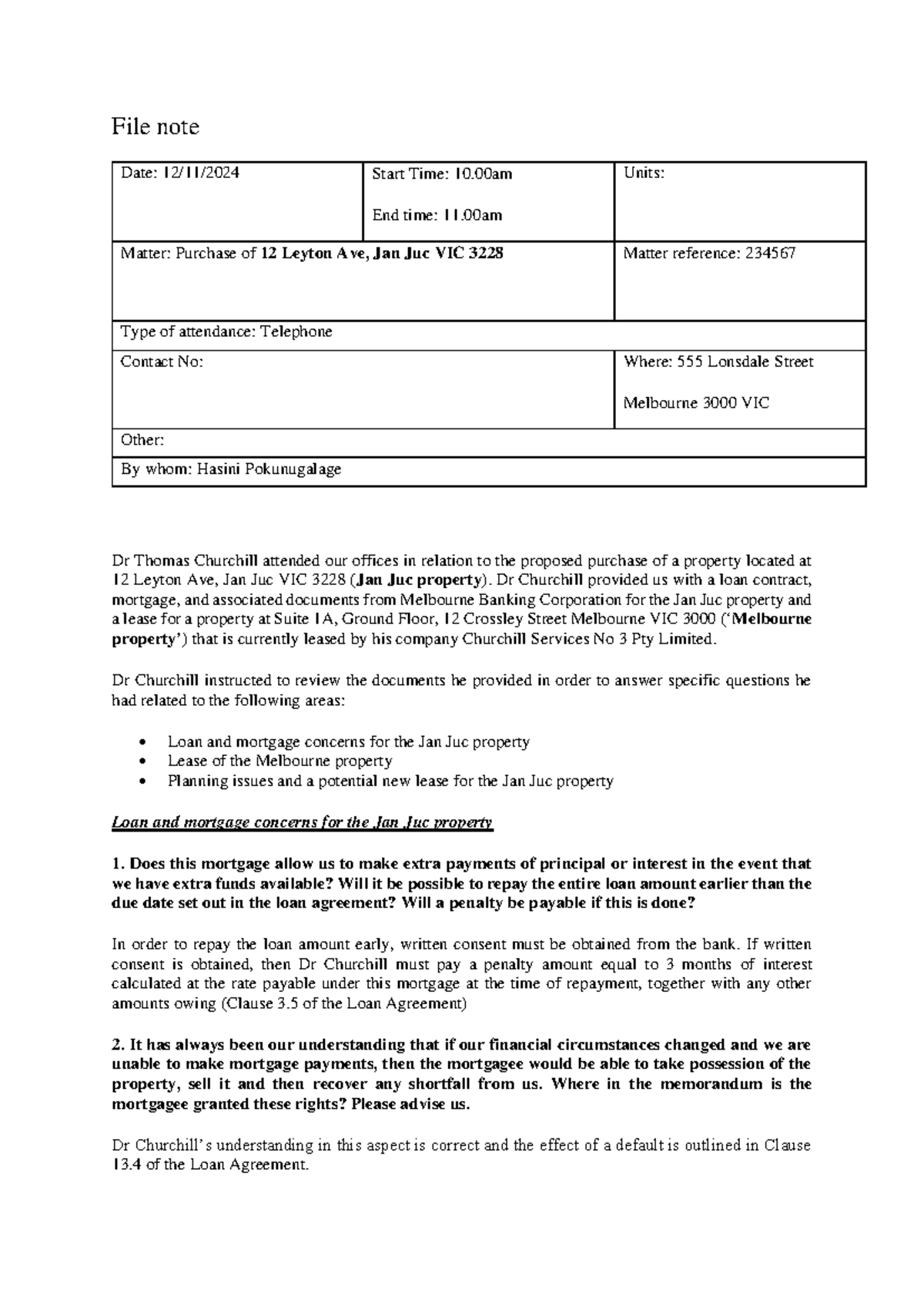 File Note Completed - File note - File note Date: 12/11/2024 Start Time ...